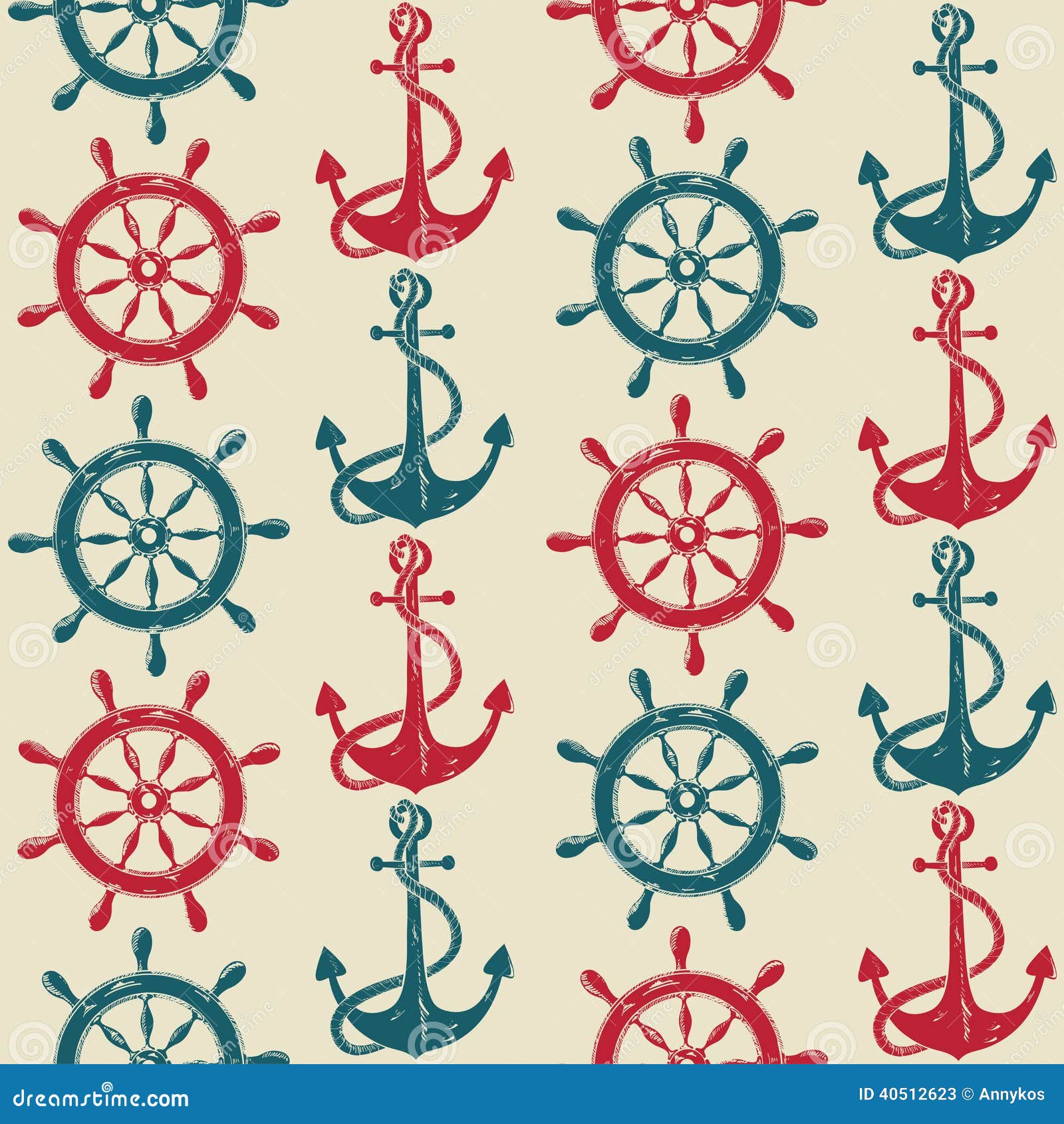 Seamless Pattern of Sea Anchors and Wheels Stock Vector - Illustration ...