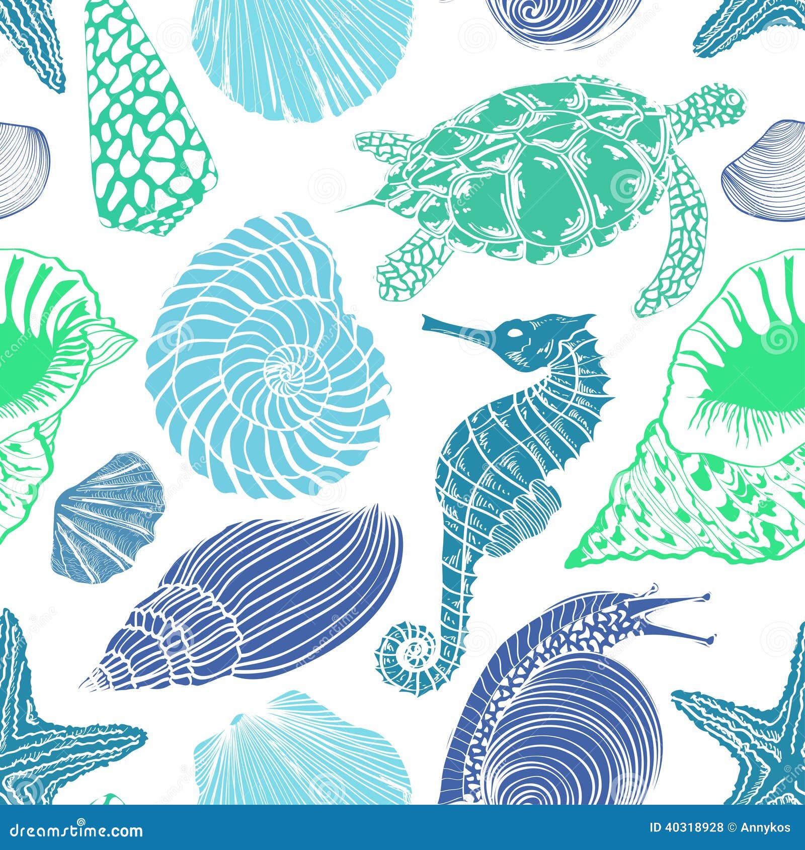 Seamless Pattern of Sea Animals Stock Vector - Illustration of animal ...