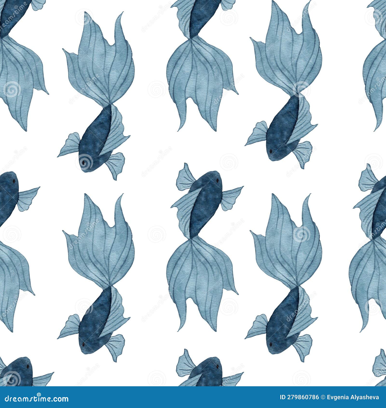 Seamless Pattern of Sea Blue Fish. Simple, Stylized Style. Hand Drawn ...