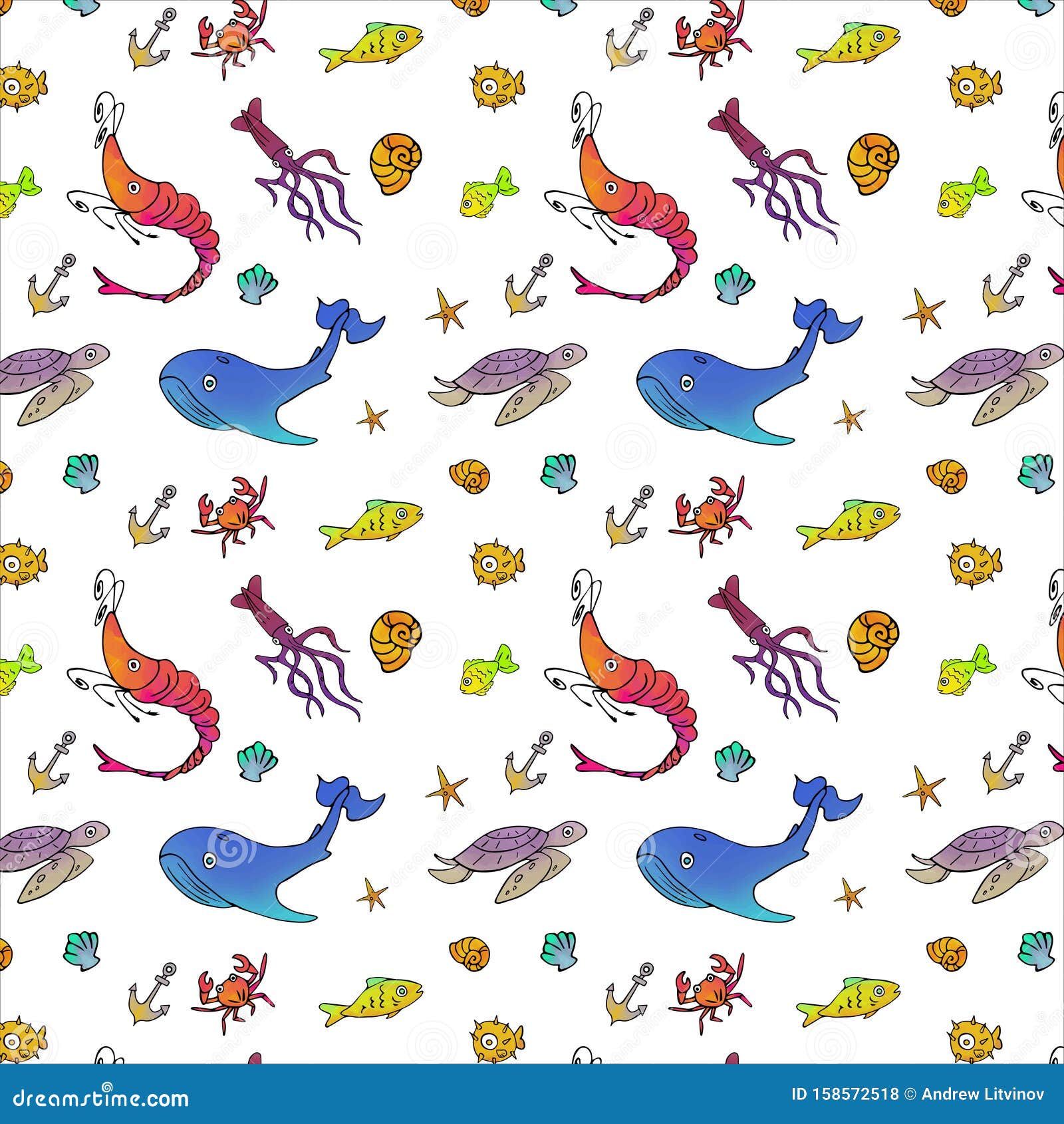 Seamless Pattern with Sea Creatures Stock Illustration - Illustration ...