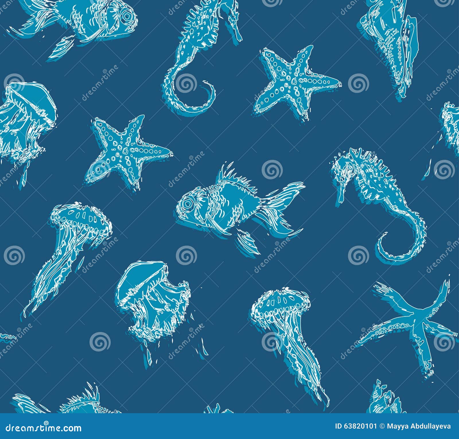 Seamless Pattern with Sea Creatures Stock Vector - Illustration of ...