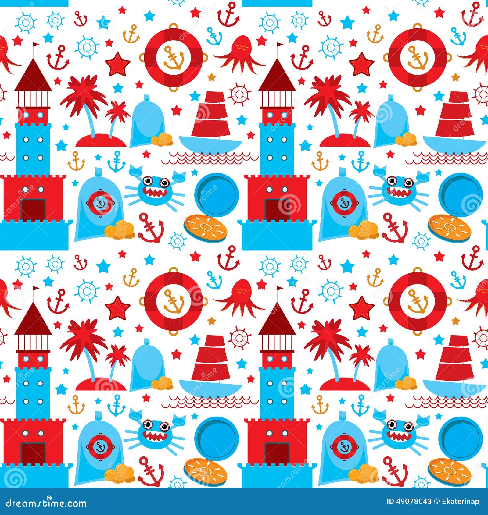 Seamless Pattern with Sea Icons on White Background. Seamless Pattern ...