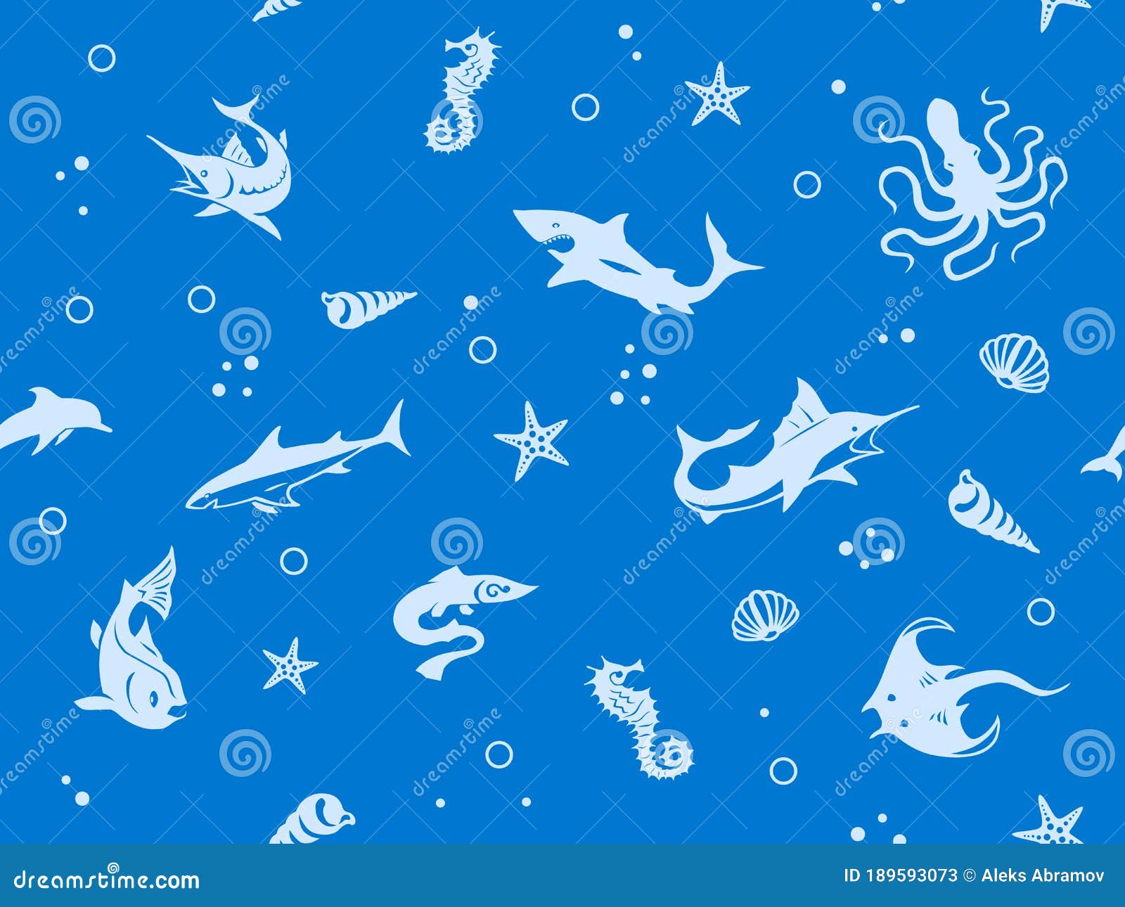 Seamless Pattern Sea Life stock vector. Illustration of ocean - 189593073