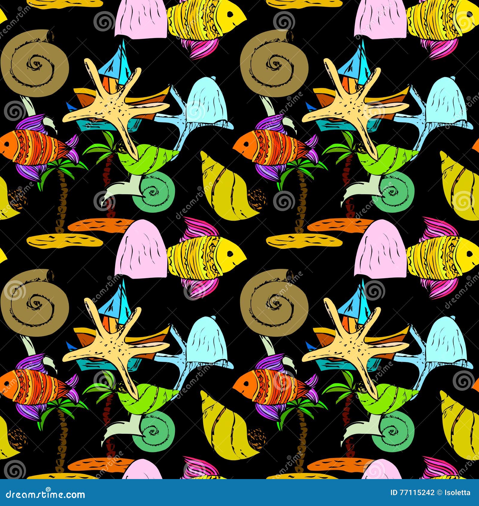 Seamless Pattern with Sea Motifs. Stock Vector - Illustration of ...