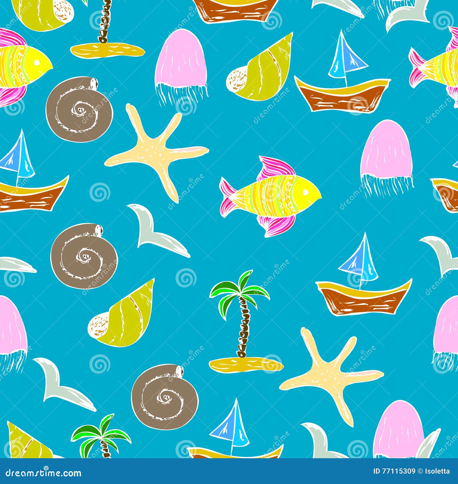 Seamless Pattern with Sea Motifs. Stock Vector - Illustration of ...