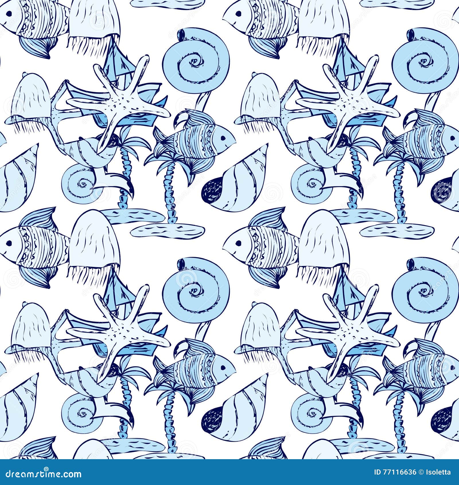 Seamless Pattern with Sea Motifs. Stock Vector - Illustration of ...