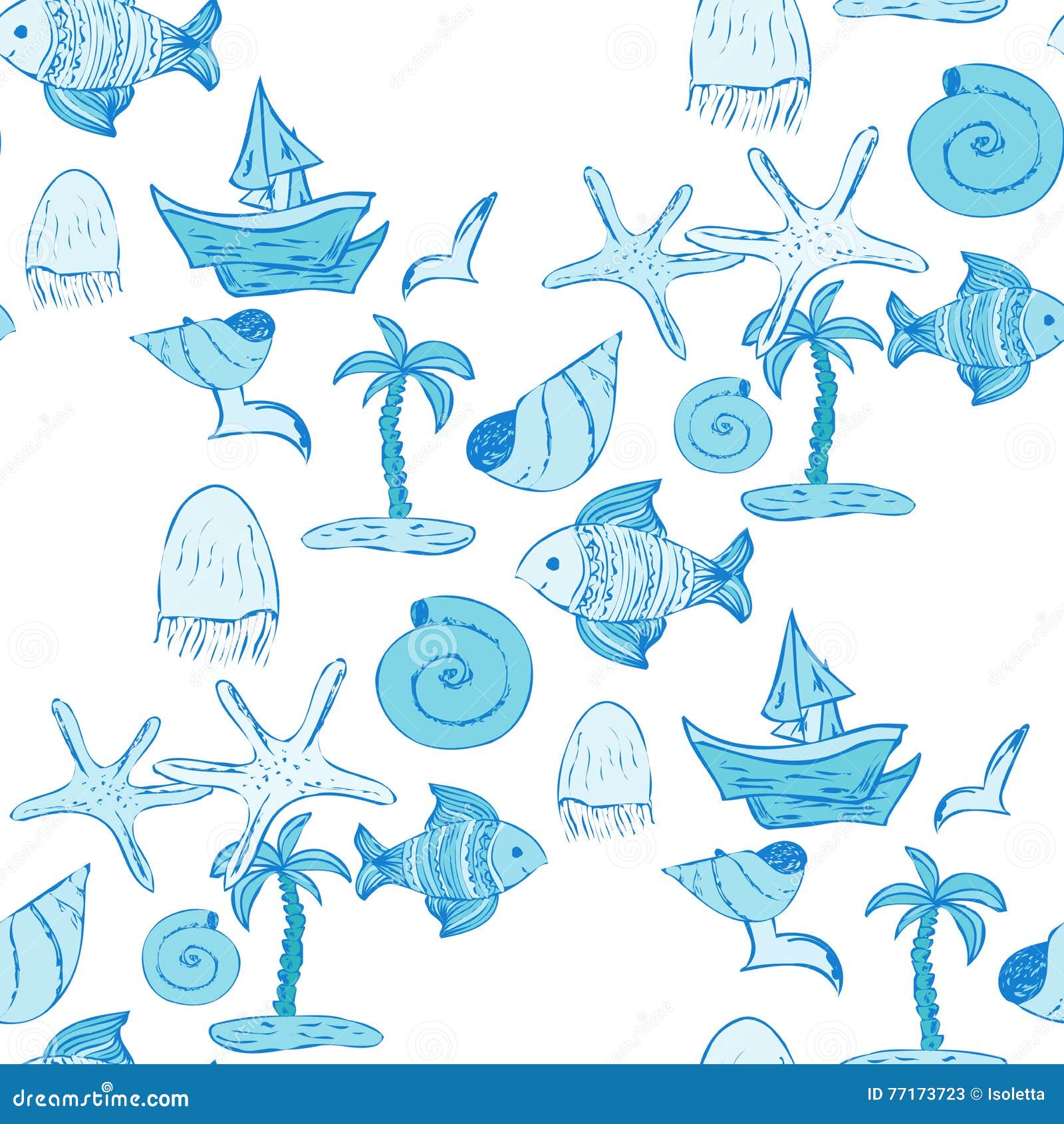 Seamless Pattern with Sea Motifs. Stock Vector - Illustration of line ...