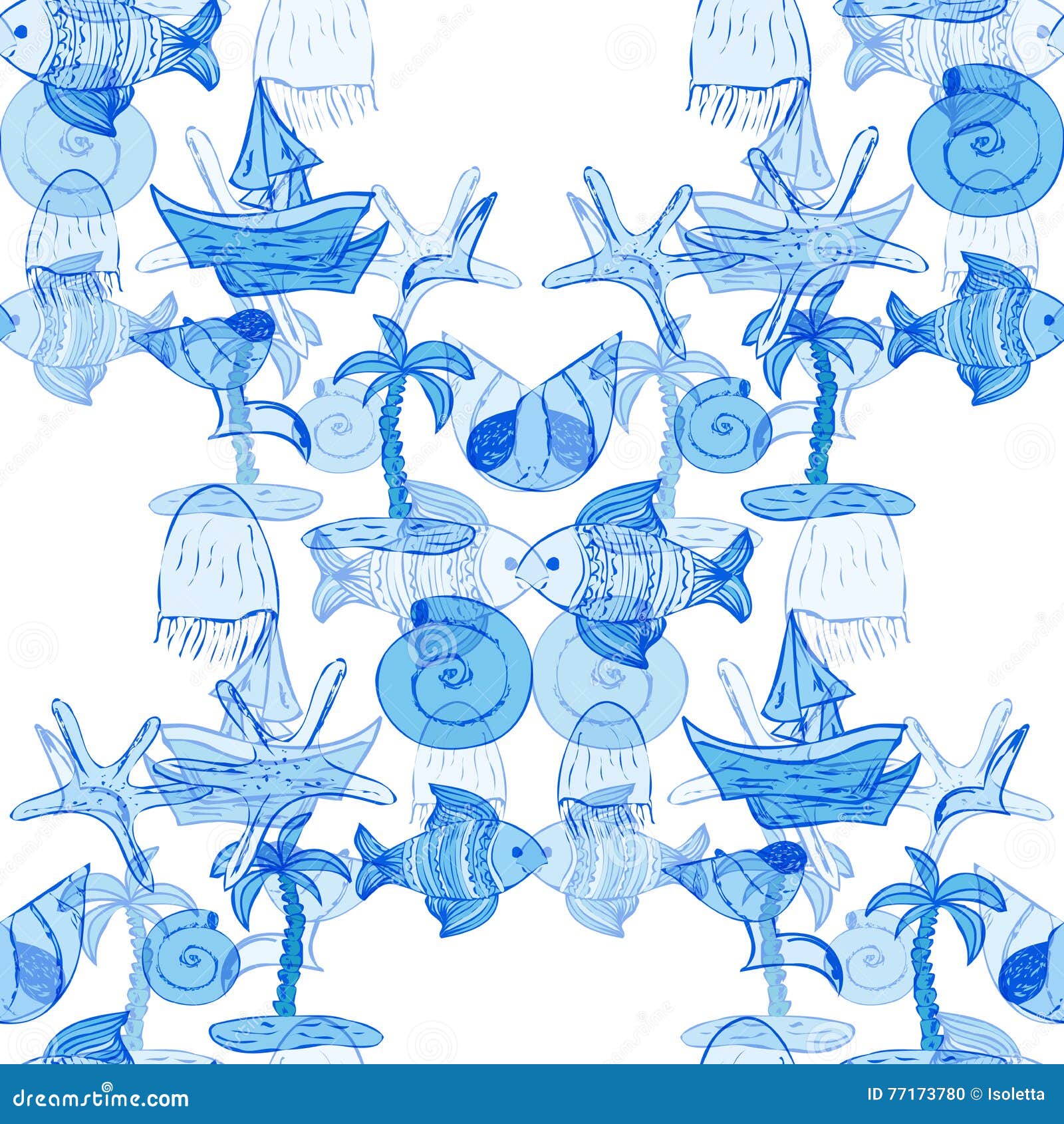 Seamless Pattern with Sea Motifs. Stock Vector - Illustration of ...