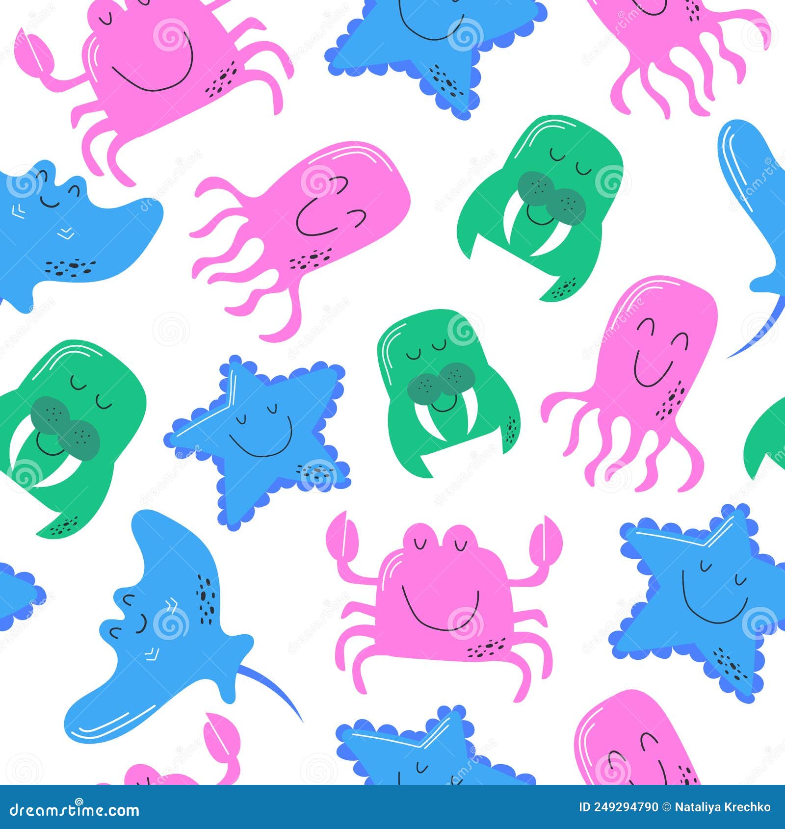 Seamless Pattern with Sea and Ocean Animals. Repeat Design with Sea ...