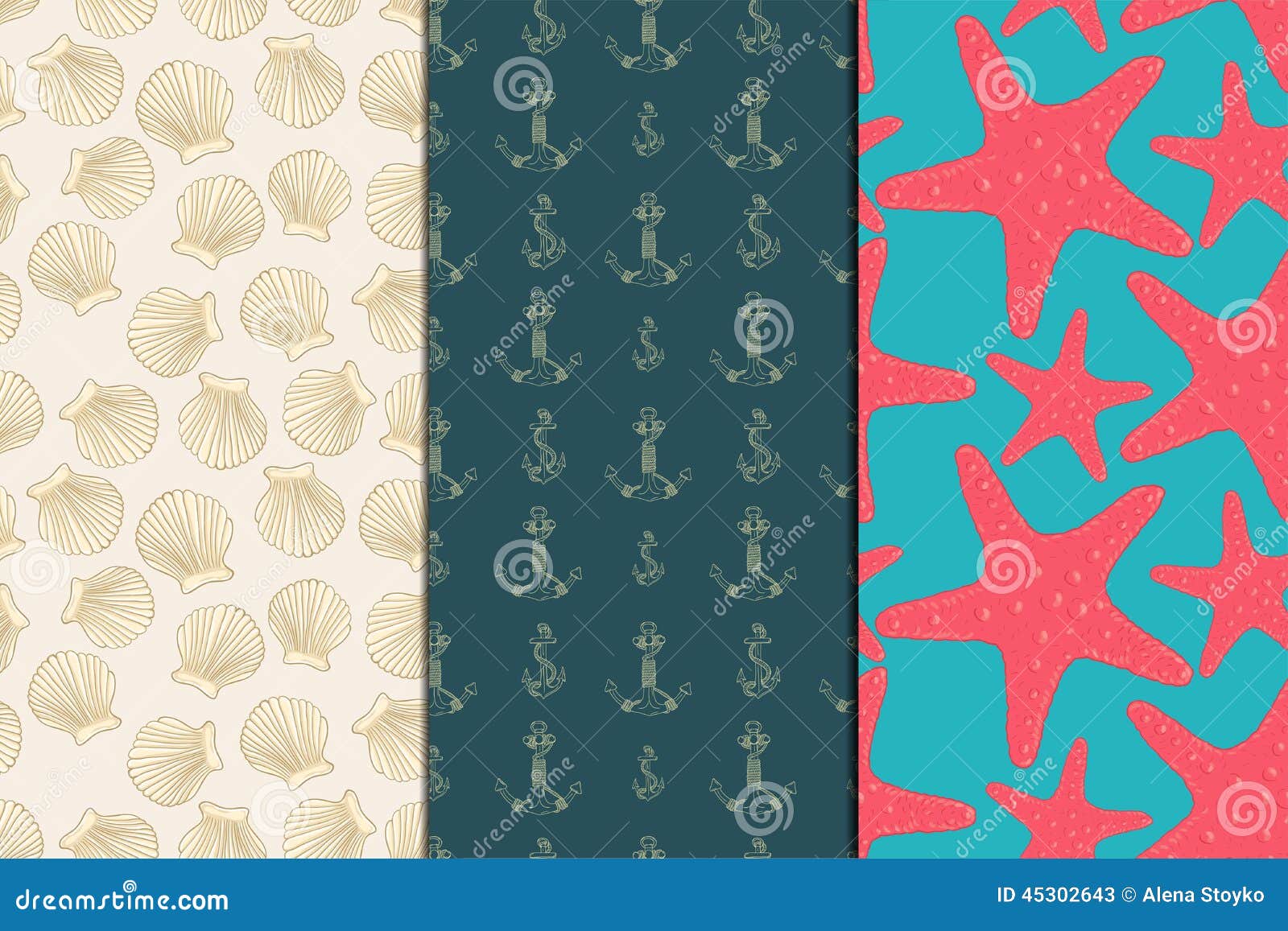 Seamless pattern sea set stock vector. Illustration of backdrop - 45302643