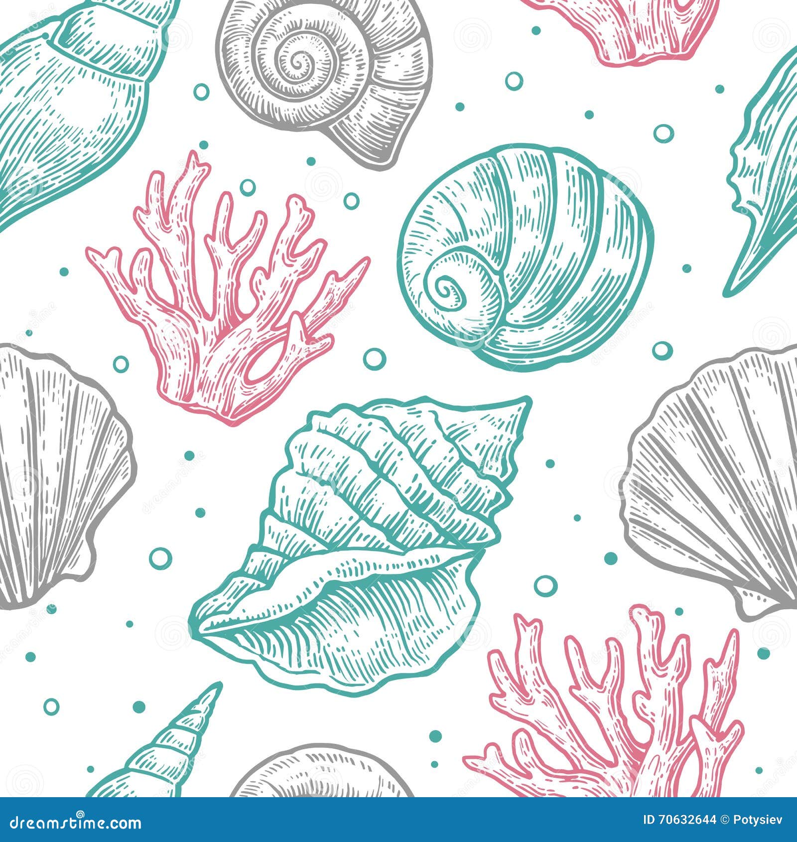 Seamless Pattern Sea Shell. Vector Engraving Vintage Illustrations ...