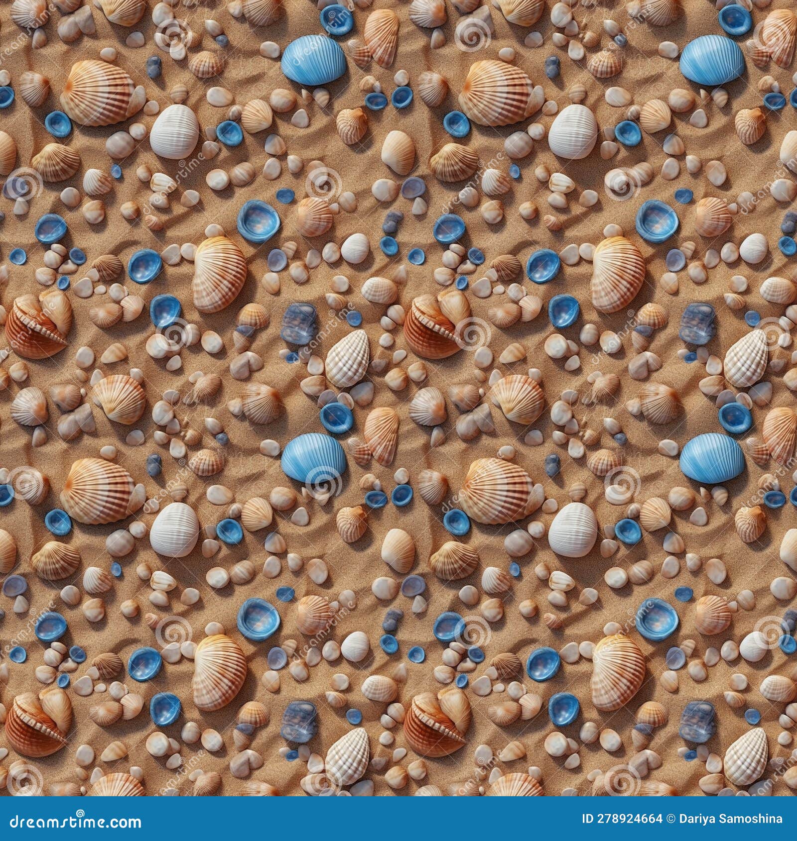 Seamless Pattern: Sea Shells and Pebbles on the Sand. Realistic 3D ...
