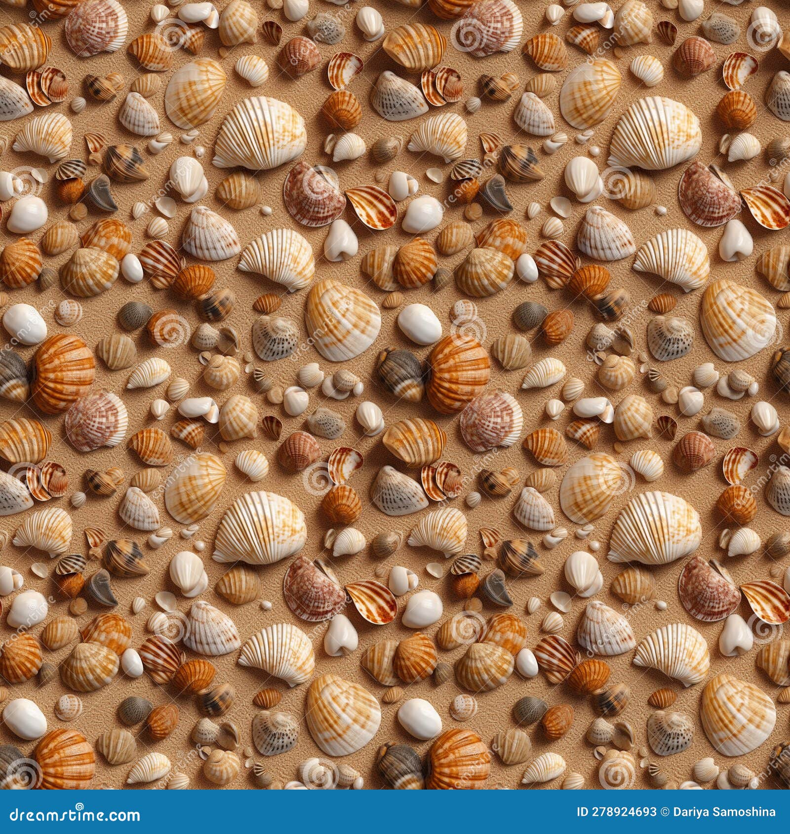 Seamless Pattern: Sea Shells and Pebbles on the Sand. Realistic 3D ...