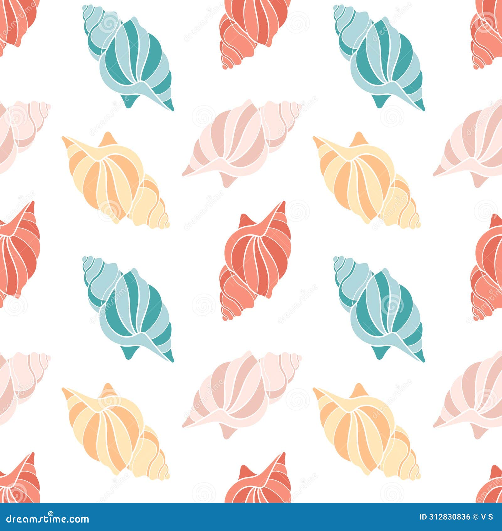 Seamless Pattern of Sea Shells. Seashells of Pastel Colors on a White ...