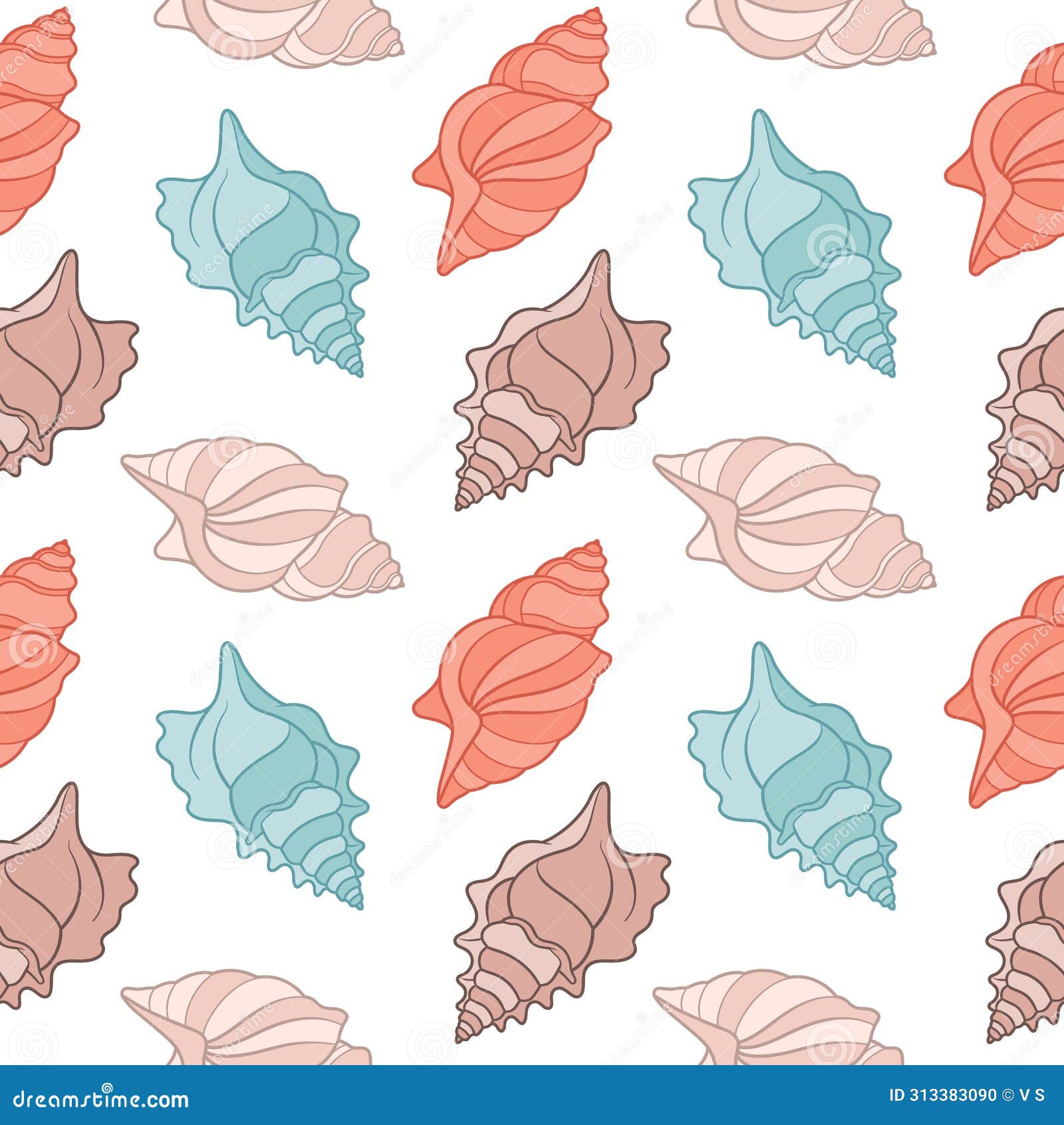 Seamless Pattern of Sea Shells. Seashells of Pastel Colors on a White ...
