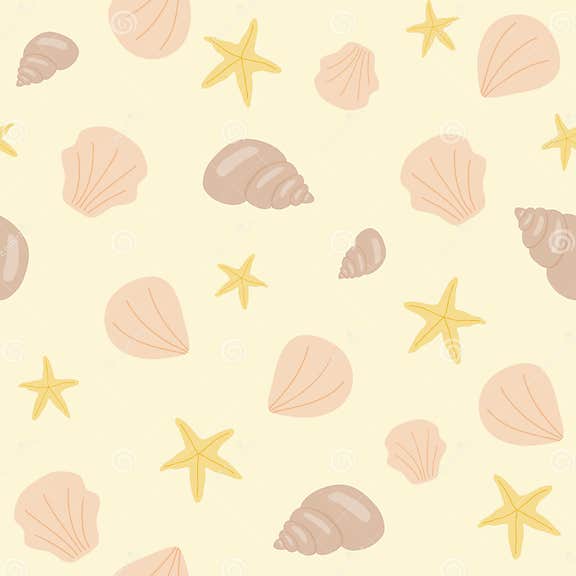 Seamless Pattern with Sea Shells and Sea Stars, Flat Vector Stock ...