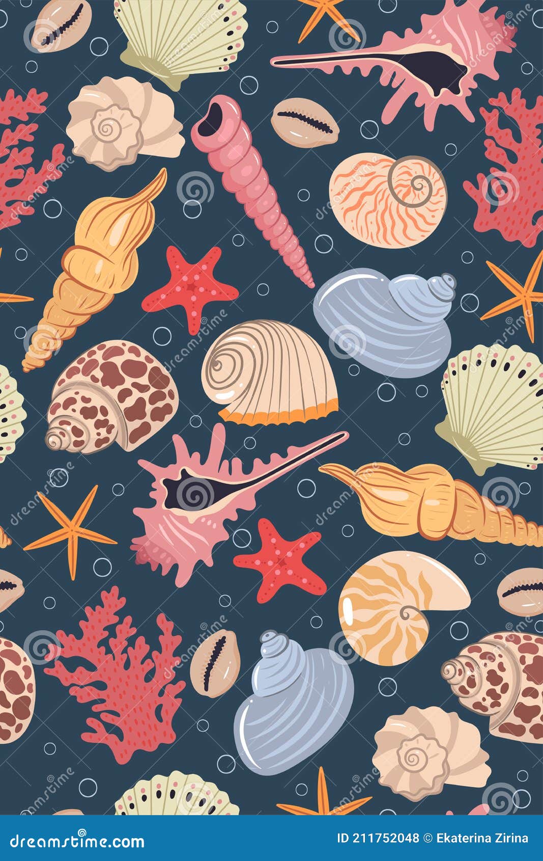 Seamless Pattern with Sea Shells. Vector Graphics Stock Photo - Image ...