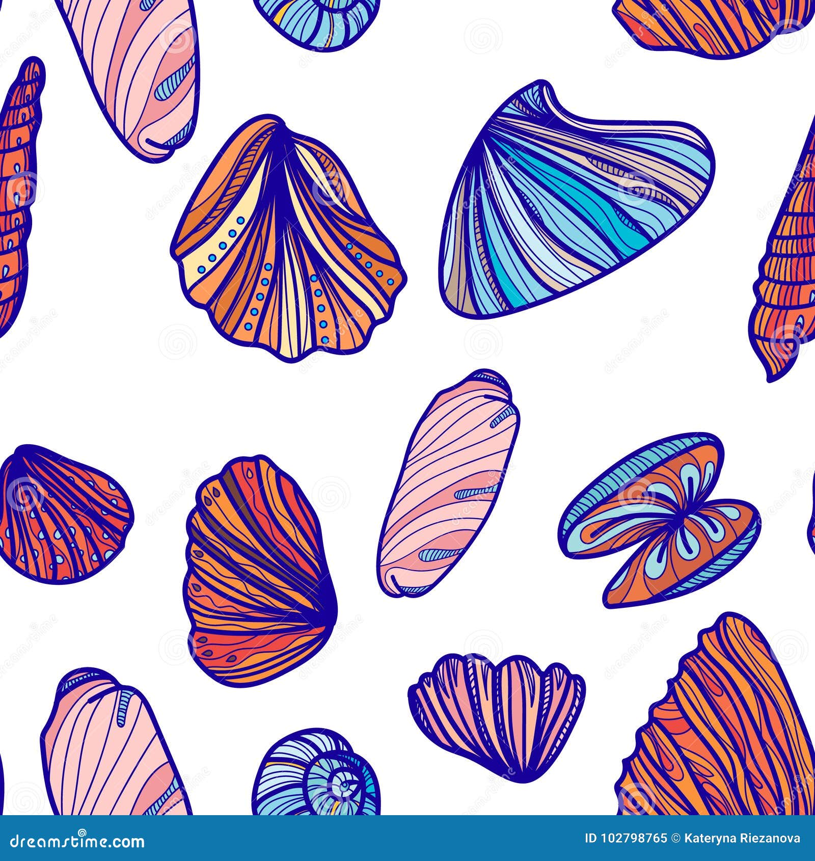 Seamless Pattern with Sea Shells. Stock Vector - Illustration of ...