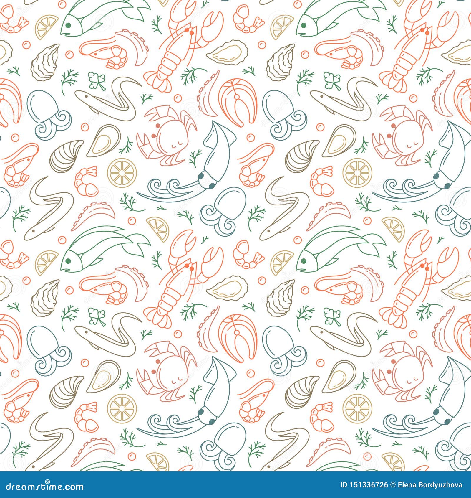 Seamless Pattern with Seafood Elements Stock Vector - Illustration of ...