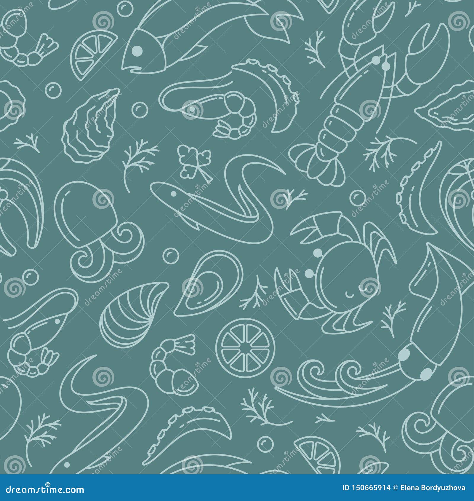 Seamless Pattern with Seafood Elements Stock Vector - Illustration of ...