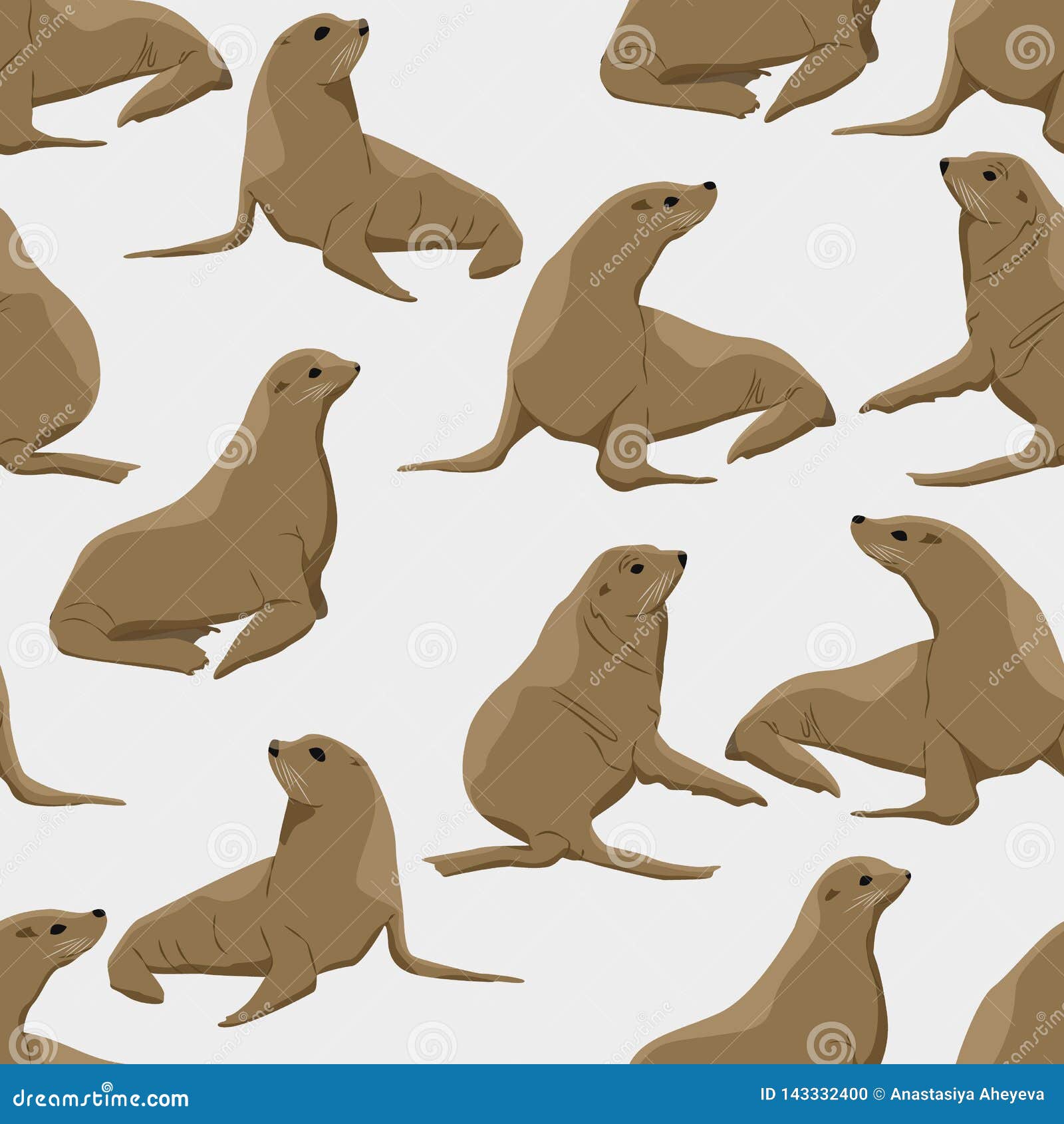 Seamless Pattern. Seals in Different Poses on a Monophonic Background ...