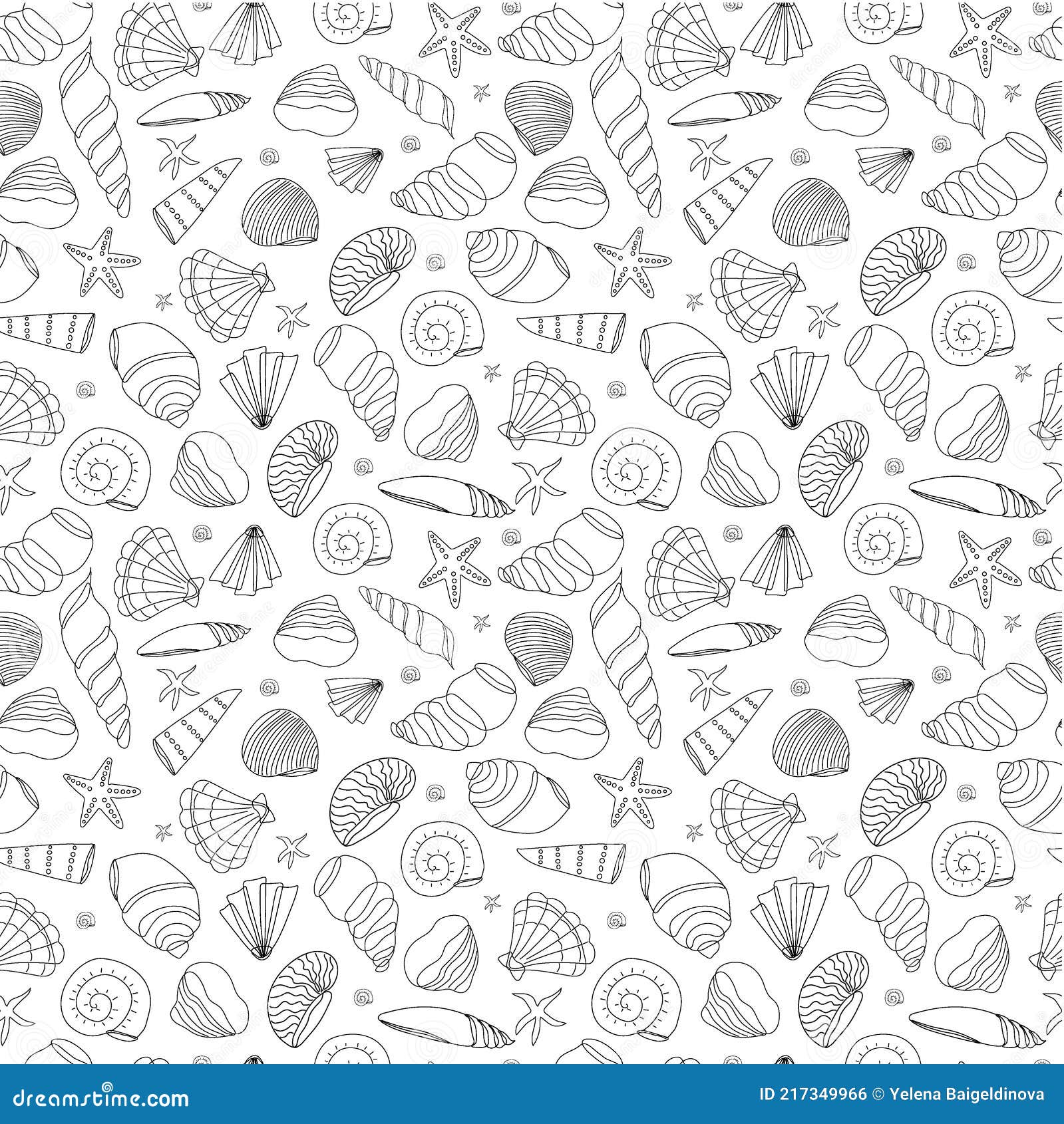 Seamless Pattern of Seashells in a Contour on a White Background ...