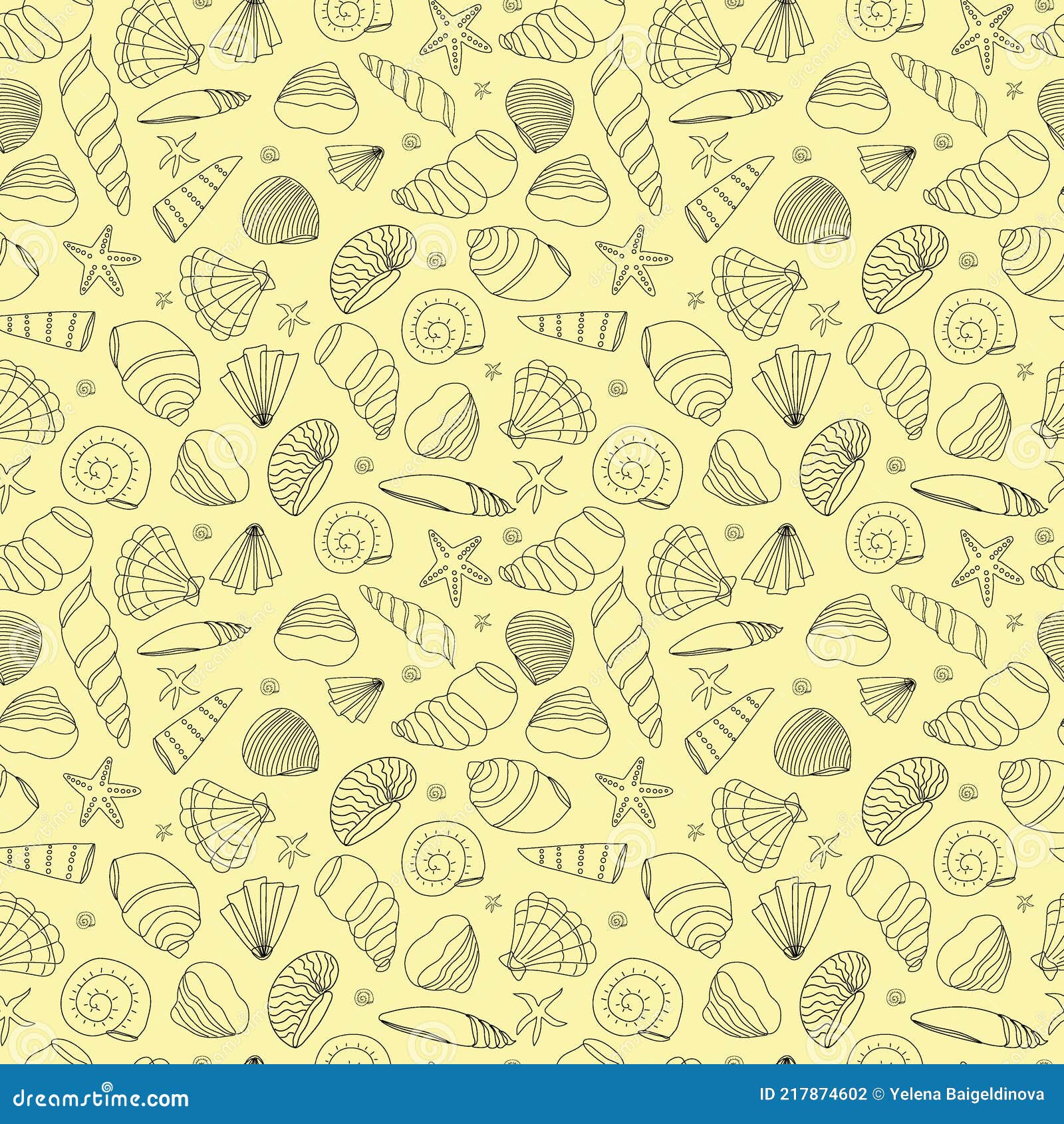 Seamless Pattern from Seashells in a Contour on a Yellow Background ...