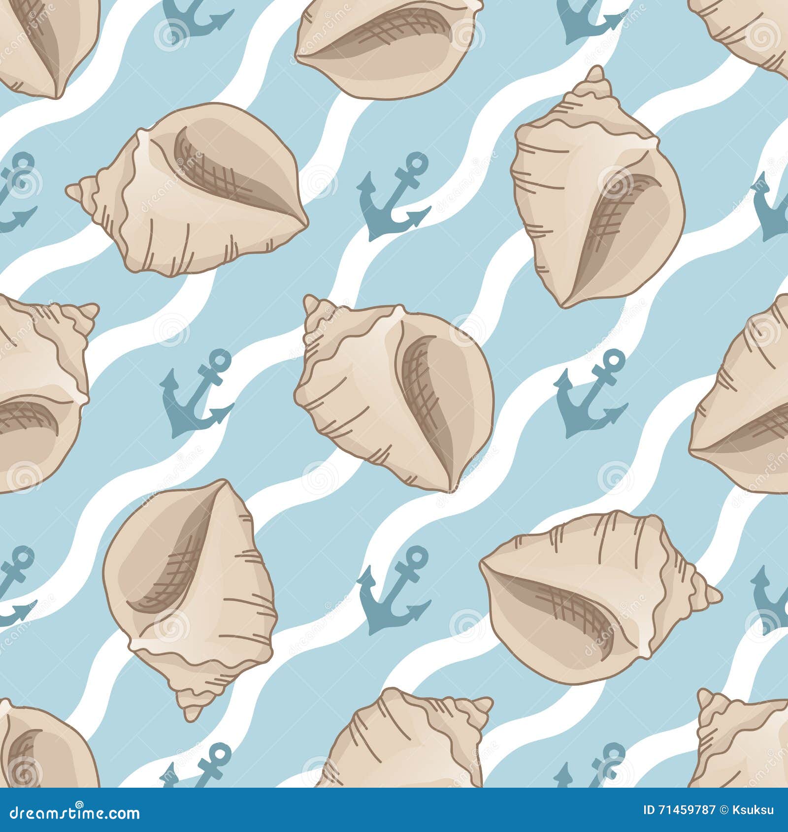 Seamless Pattern with Seashells Stock Vector - Illustration of stripe ...