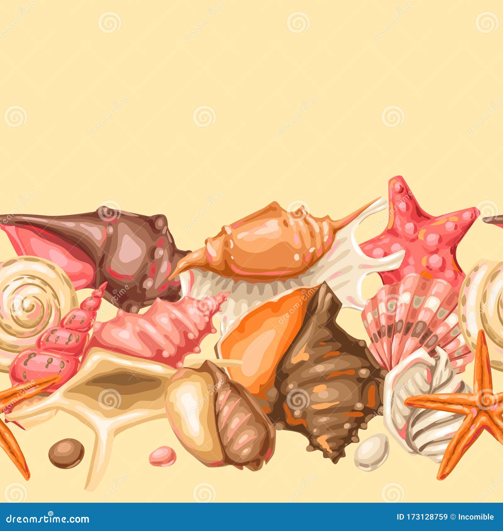 Seamless Pattern with Seashells. Tropical Underwater Mollusk Shells ...