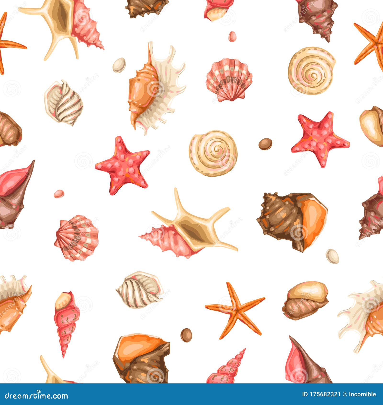 Seamless Pattern with Seashells. Tropical Underwater Mollusk Shells ...