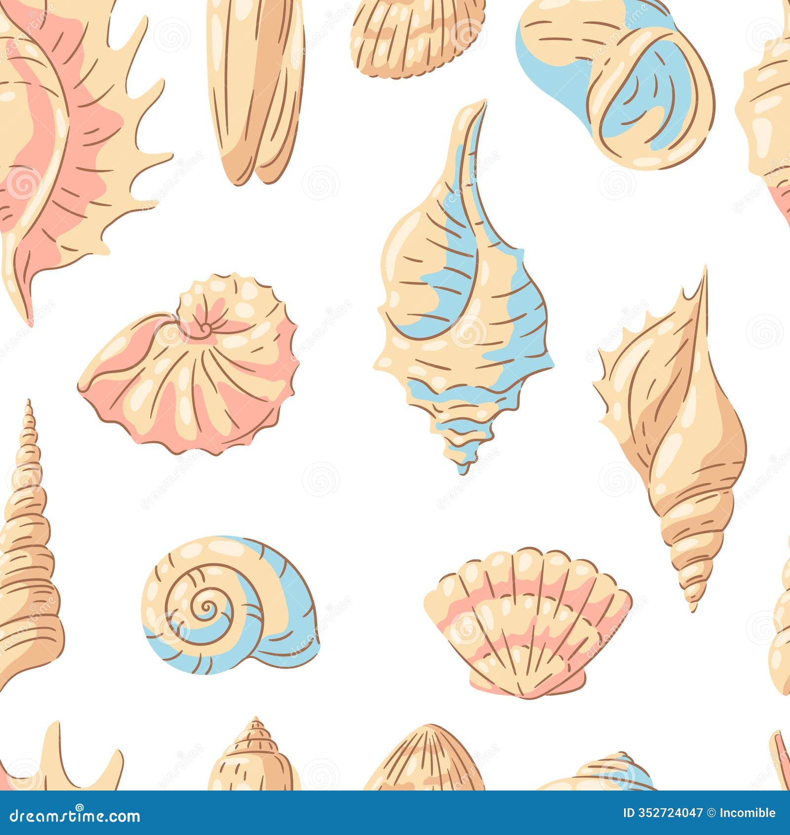 Seamless Pattern with Seashells. Tropical Underwater Mollusk Shells ...
