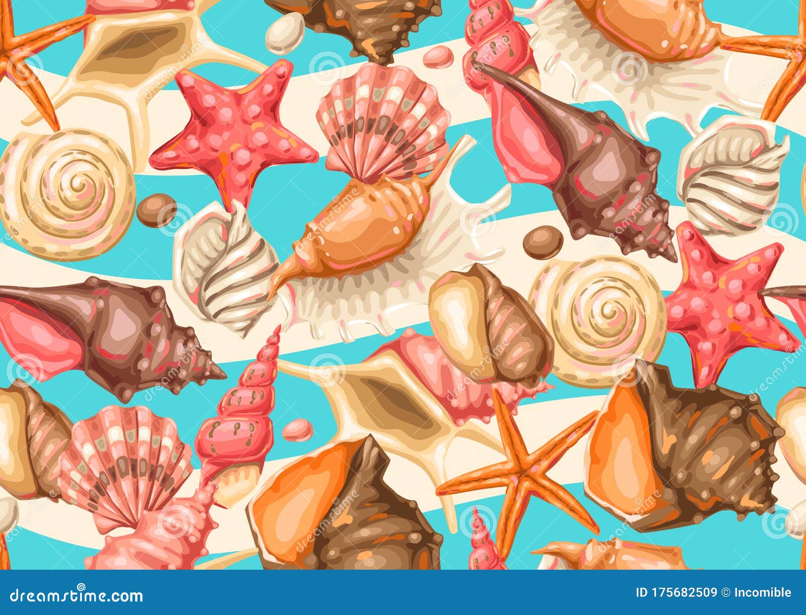 Seamless Pattern with Seashells. Tropical Underwater Mollusk Shells ...