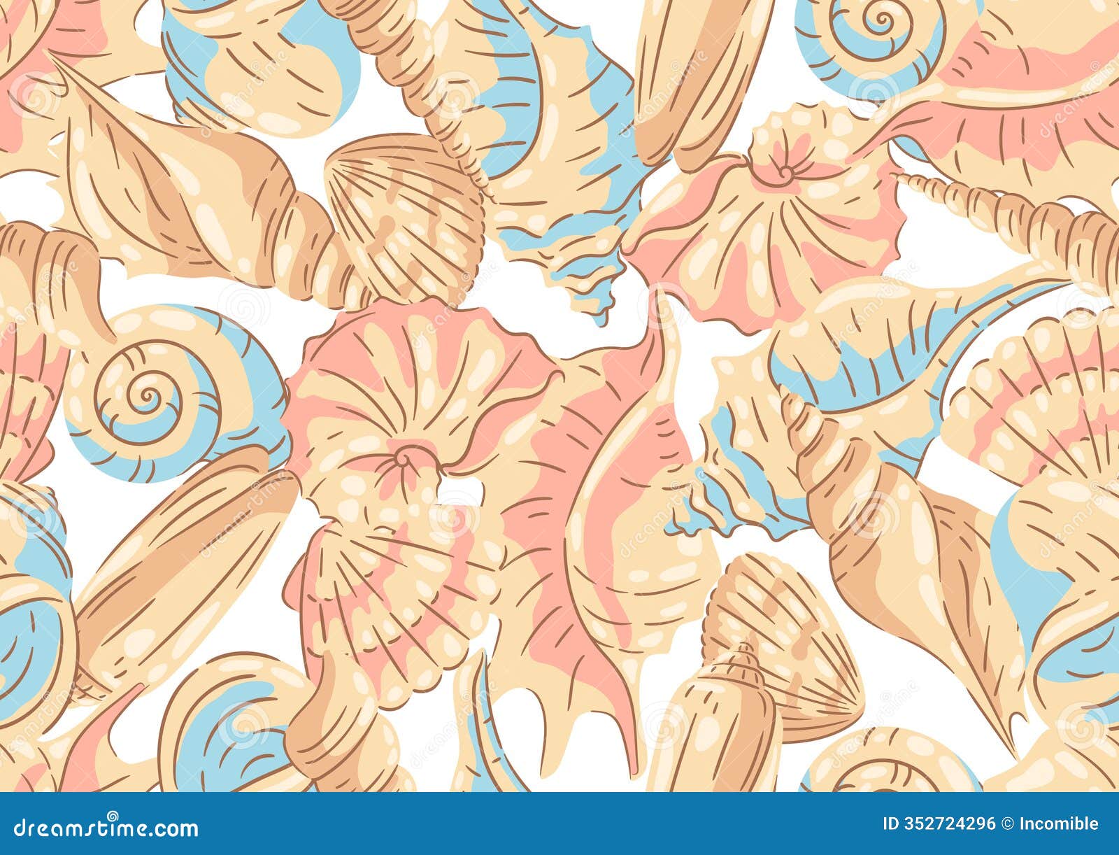 Seamless Pattern with Seashells. Tropical Underwater Mollusk Shells ...
