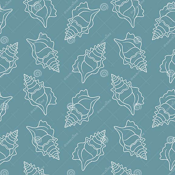 Seamless Pattern of Seashells. White Outline of Seashells on a Blue ...