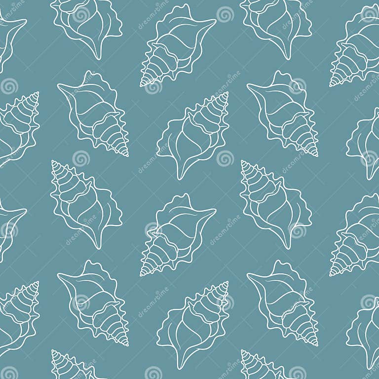 Seamless Pattern of Seashells. White Outline of Seashells on a Blue ...