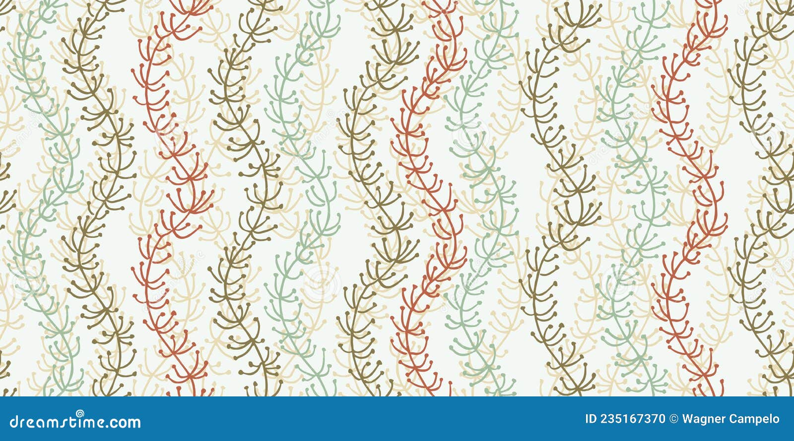 Seamless Pattern with Seaweeds in 5 Colors Stock Illustration ...