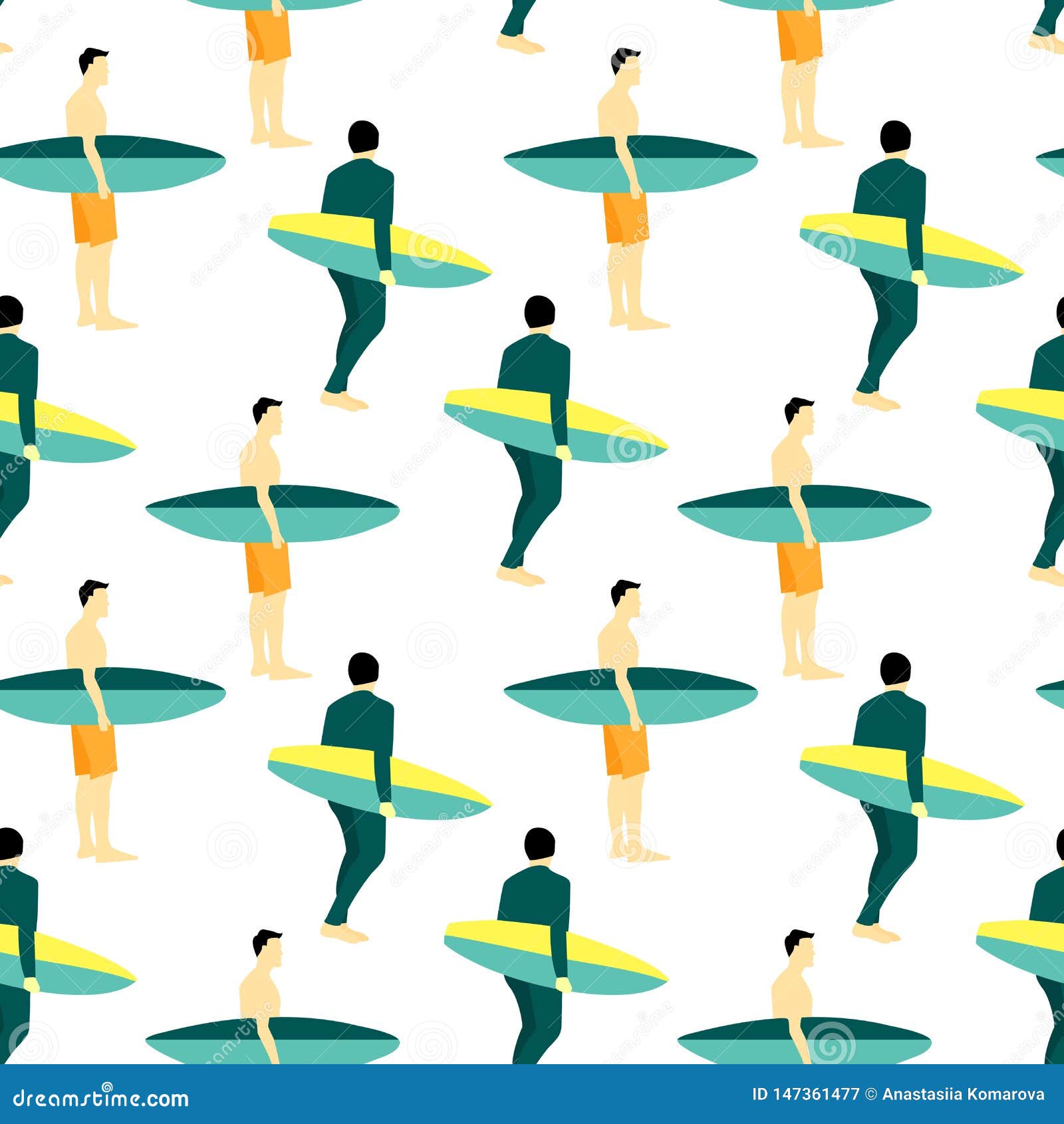 Seamless Pattern with Serfing Men with Serf. Stock Vector ...