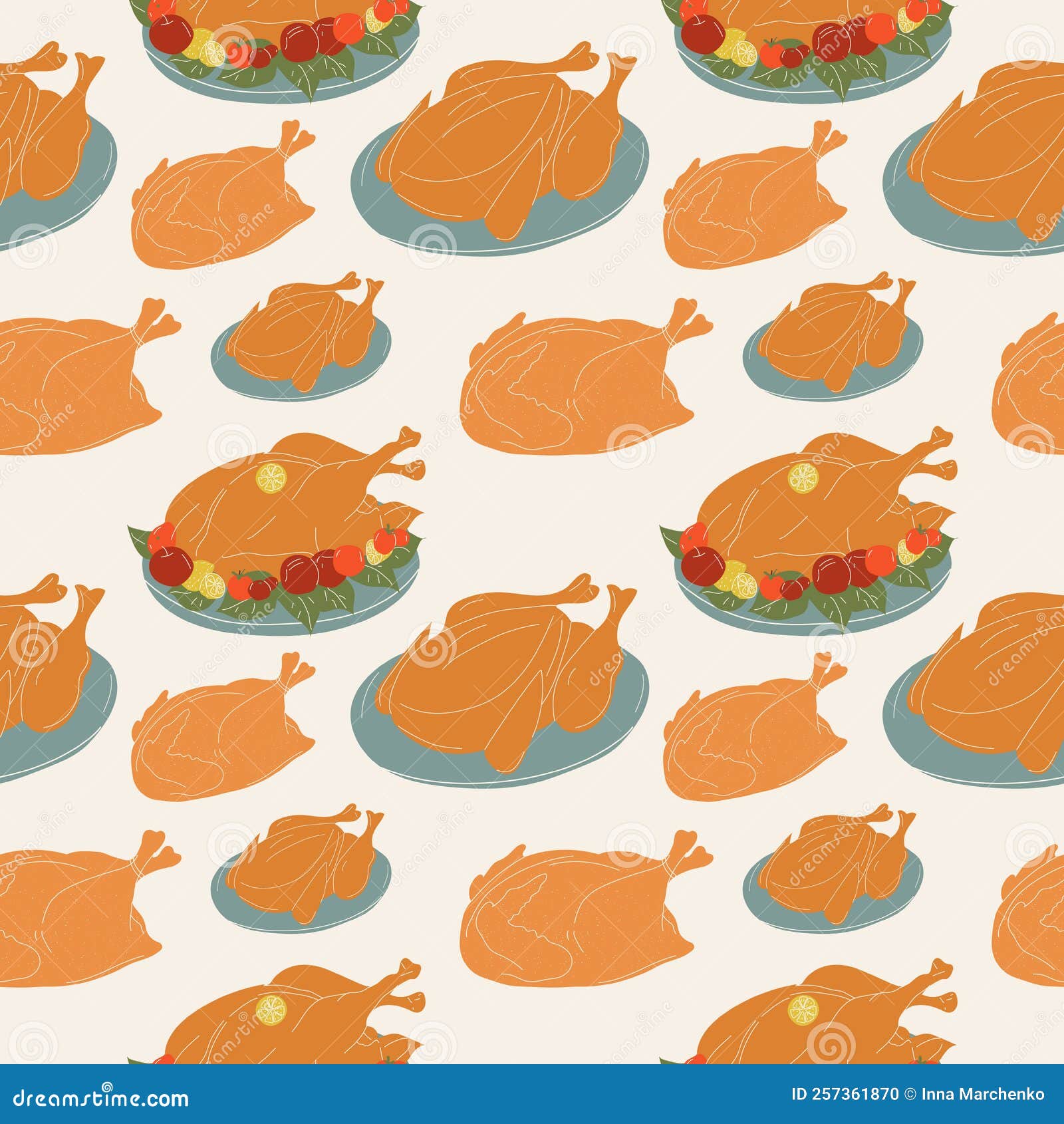 Seamless Pattern with Set of Baked Turkey for Thanksgiving Day. Stock ...