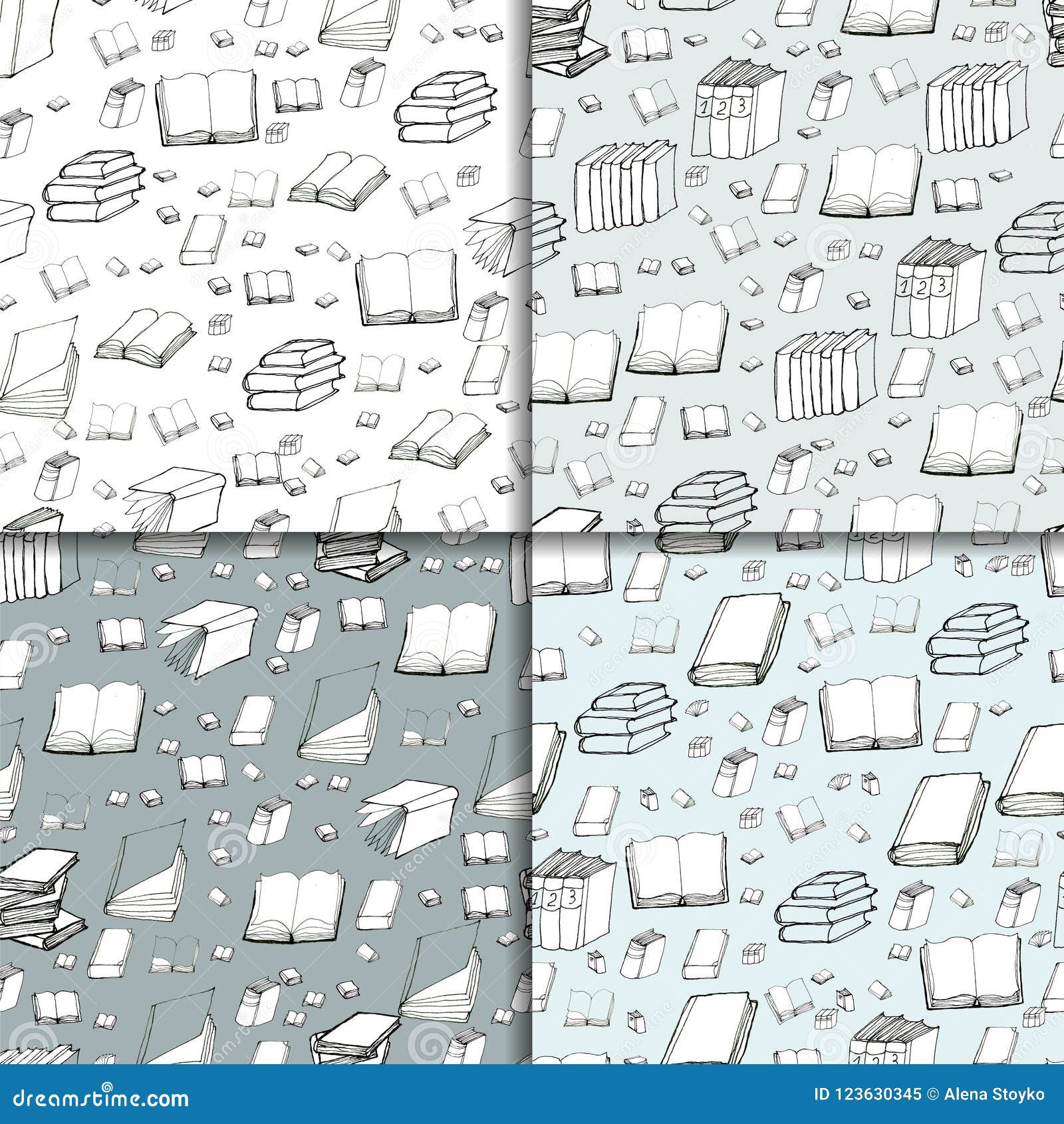 Seamless Pattern Set with Books Stock Vector - Illustration of fabric ...