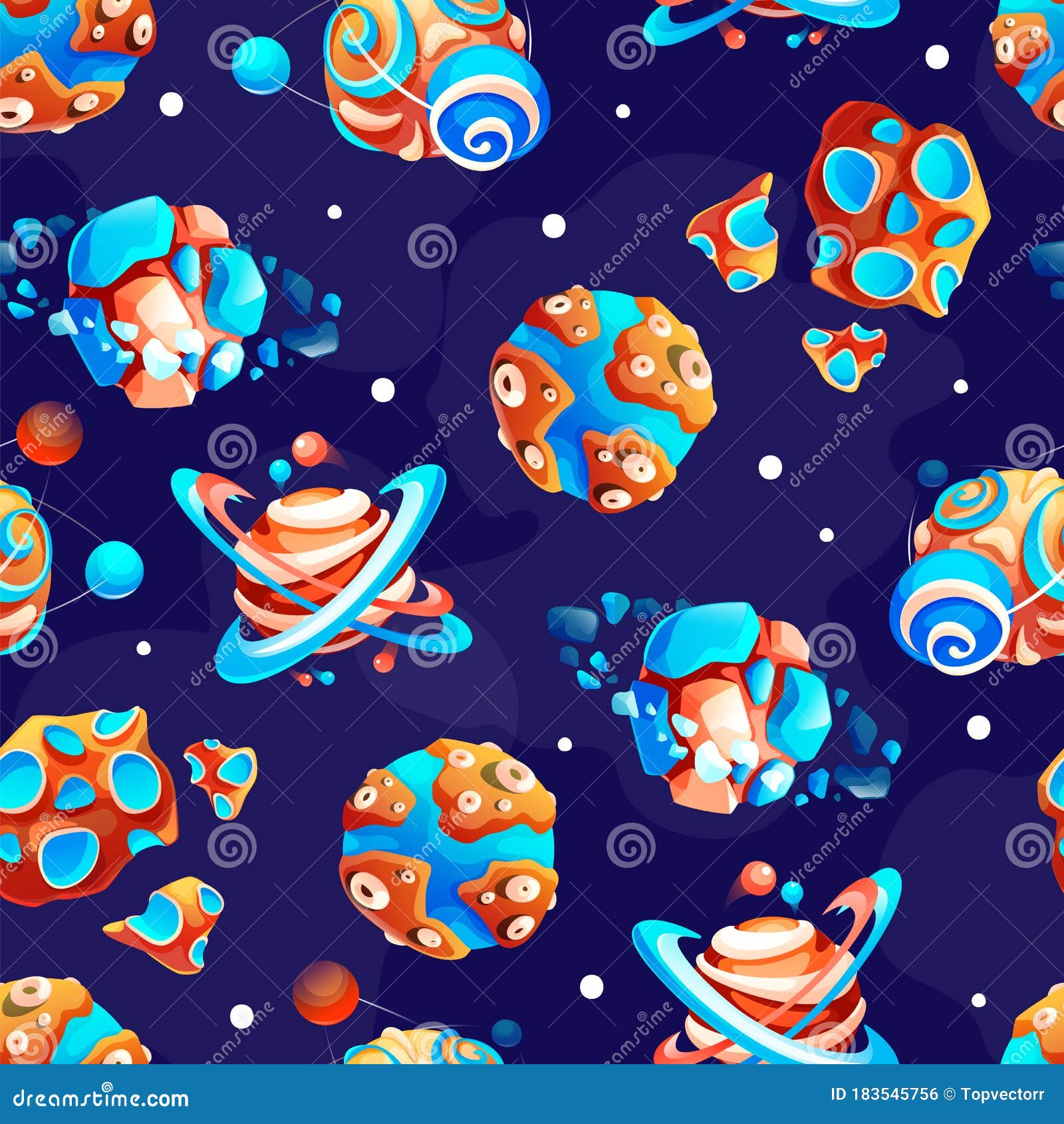 Seamless Pattern Set of Celestial Bodies, Game Space Elements, Asteroid and Meteorite ...