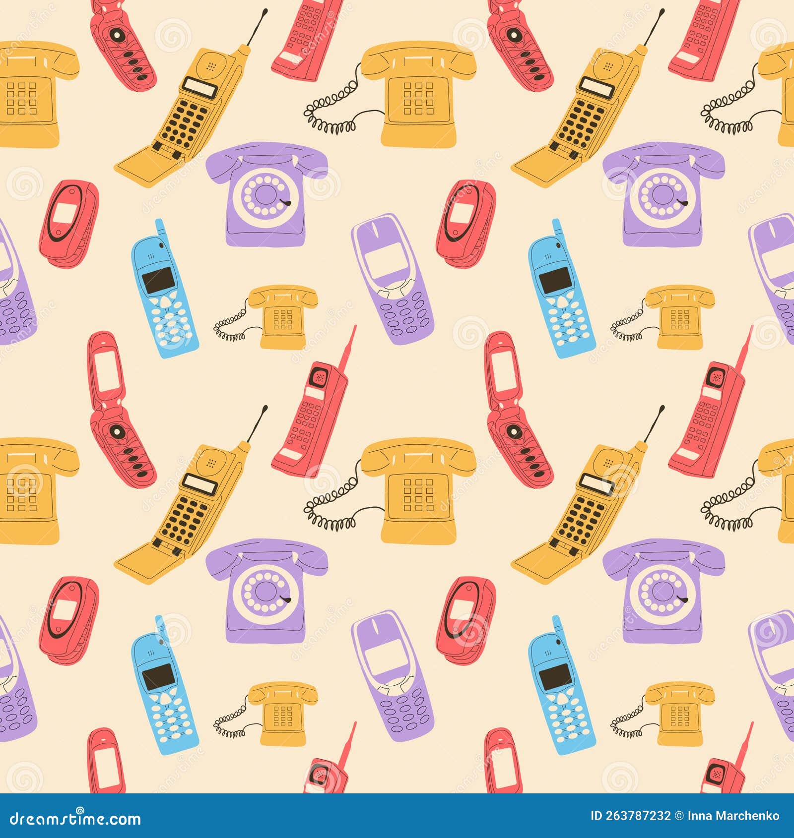 Seamless Pattern with Set of Classic and Modern Telephones. Stock ...