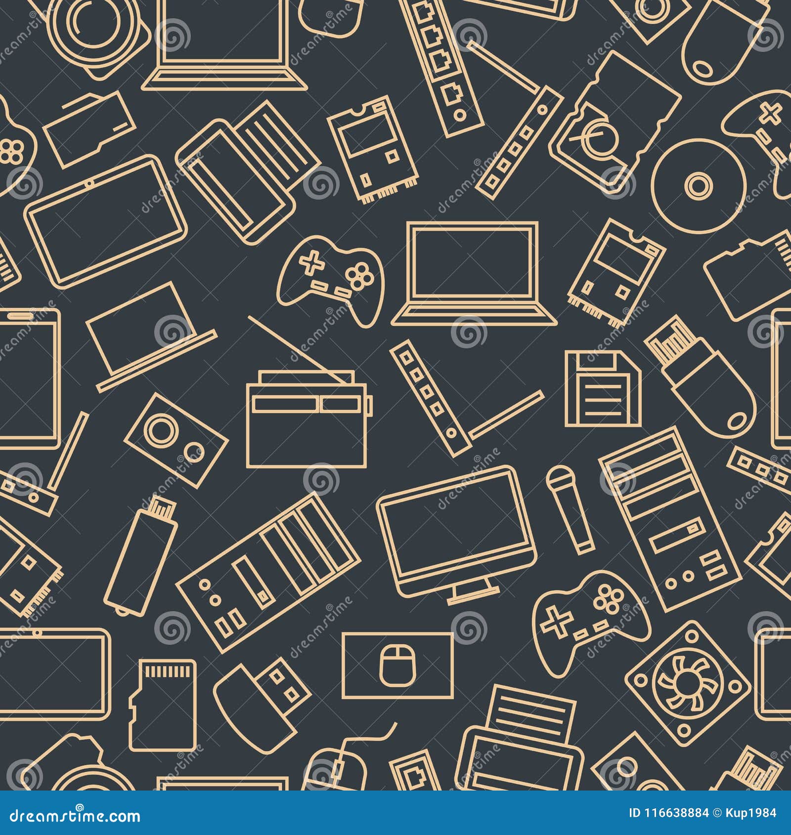 Seamless Pattern from a Set of Computer and Gadget Icons, Vector ...