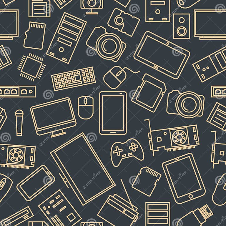 Seamless Pattern from a Set of Computer and Gadget Icons, Vector ...