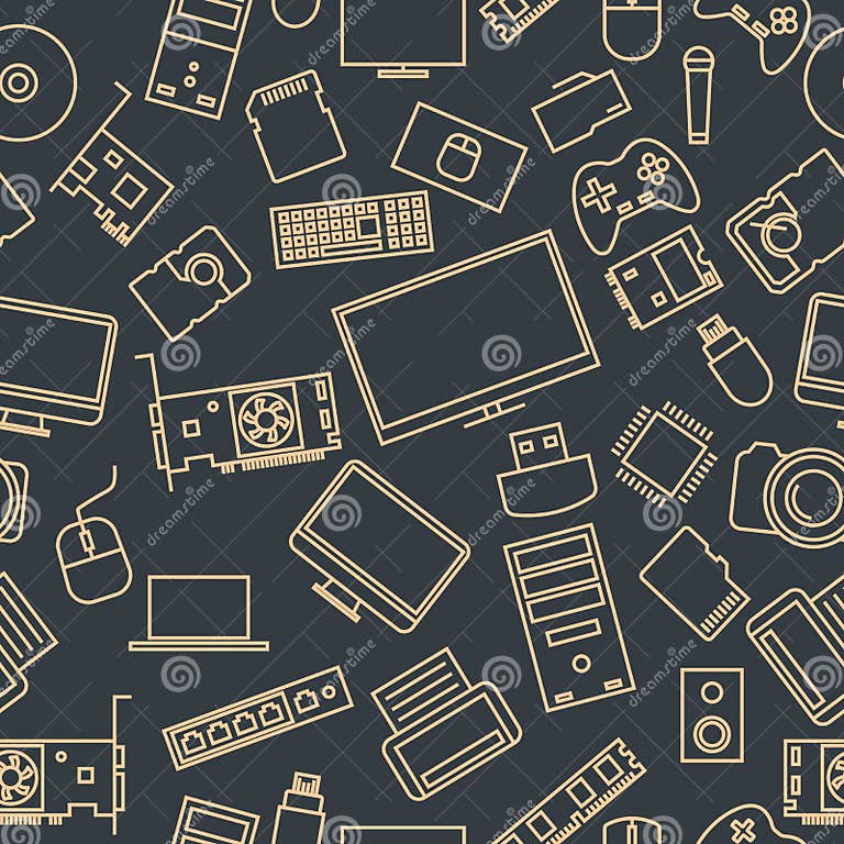 Seamless Pattern from a Set of Computer and Gadget Icons, Vector ...