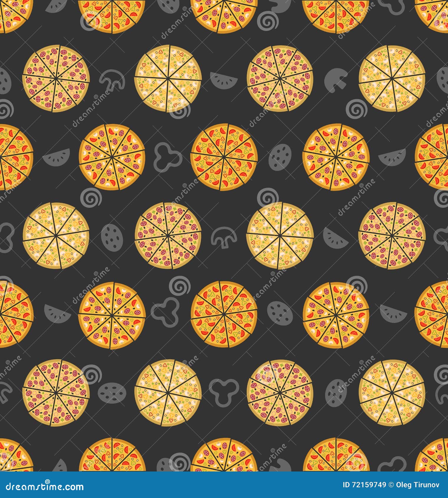 Seamless Pattern with Set of Different Pizza. Colorful Food Wallpaper ...