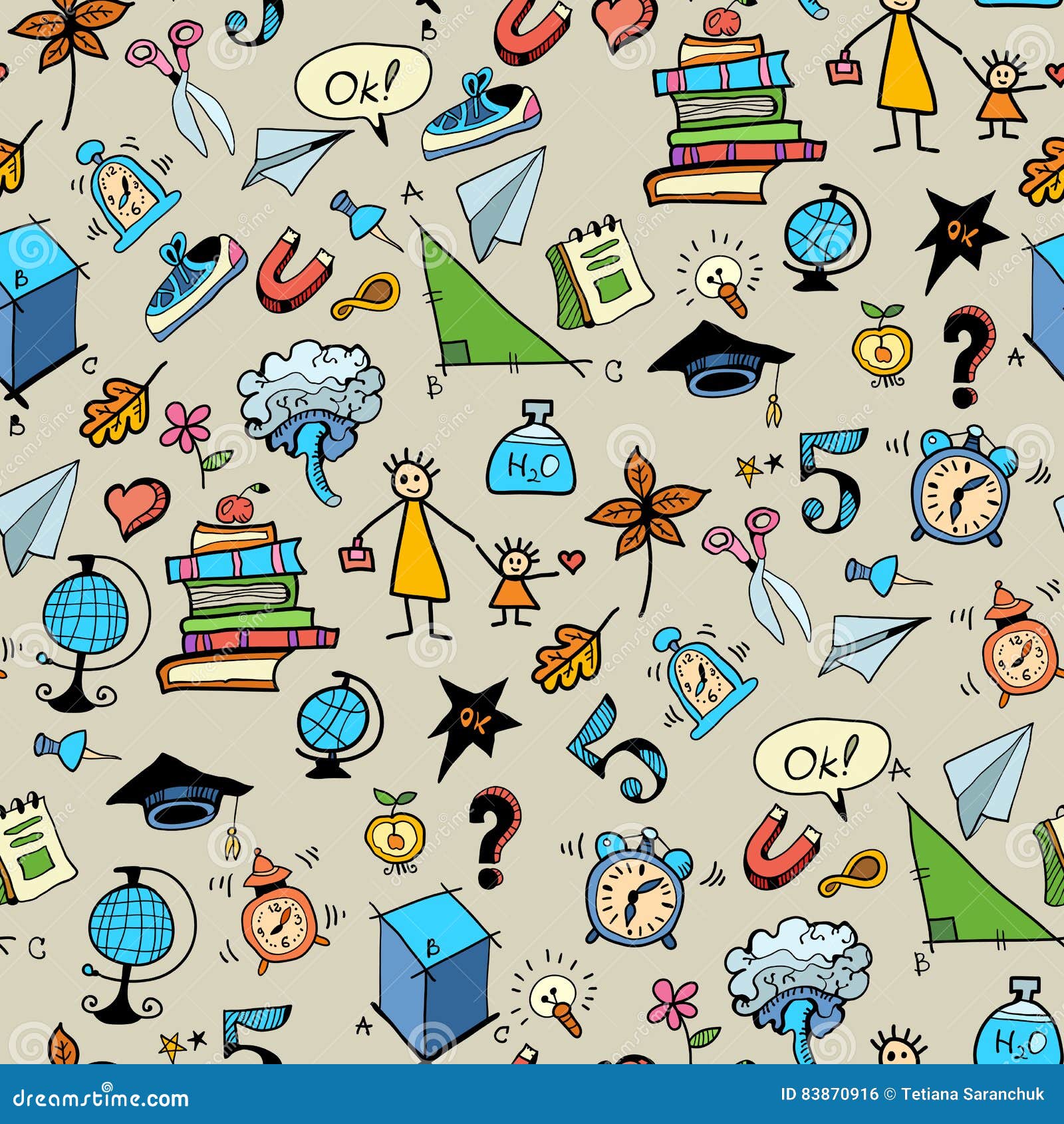 Seamless Pattern with Set of Different School Things. Stock Vector ...