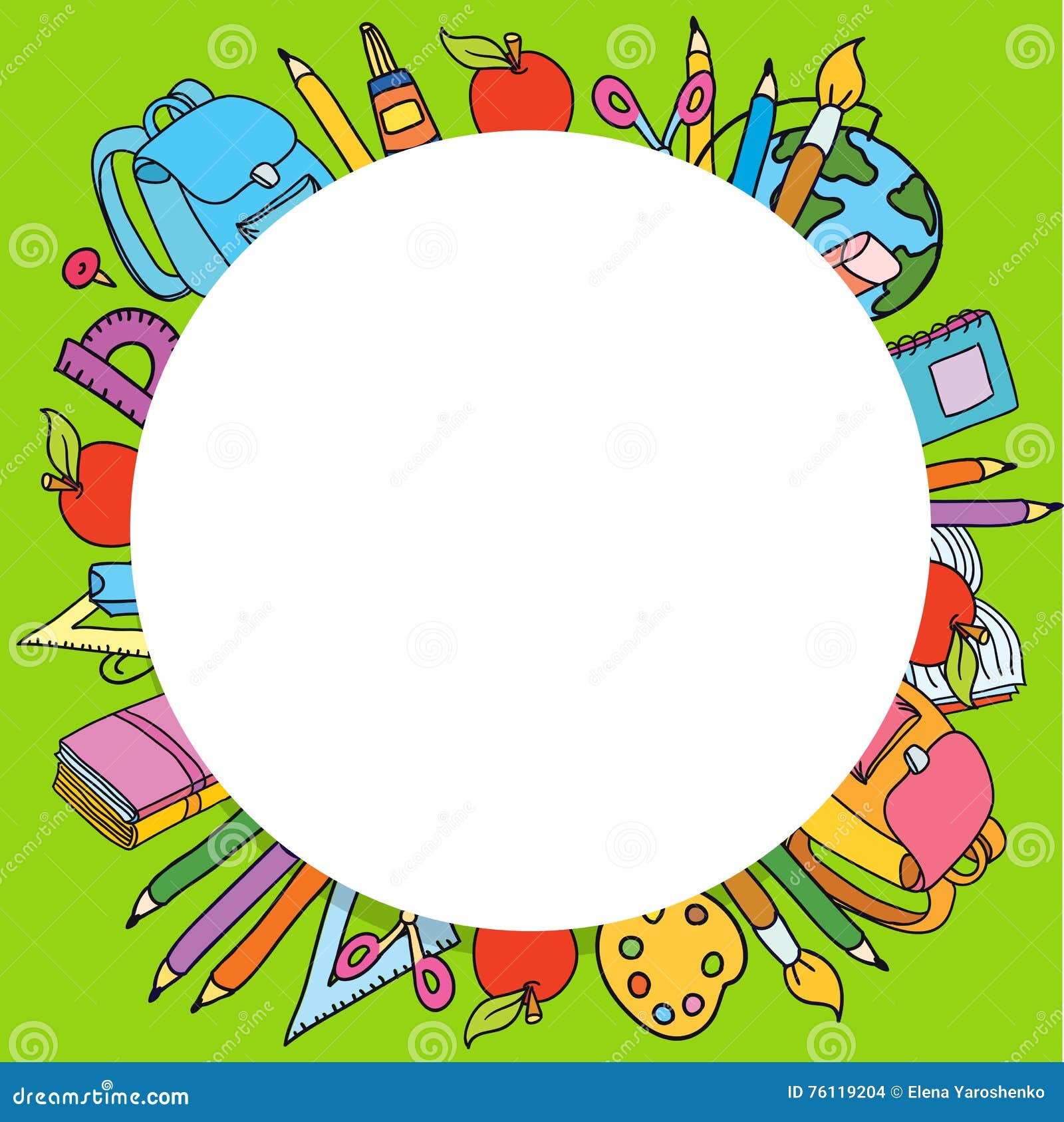 Seamless Pattern with Set of Different School Things Vector Circle ...