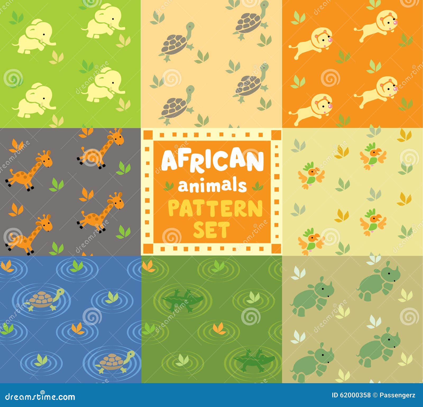Seamless Pattern Set with Funny African Animals Stock Vector ...