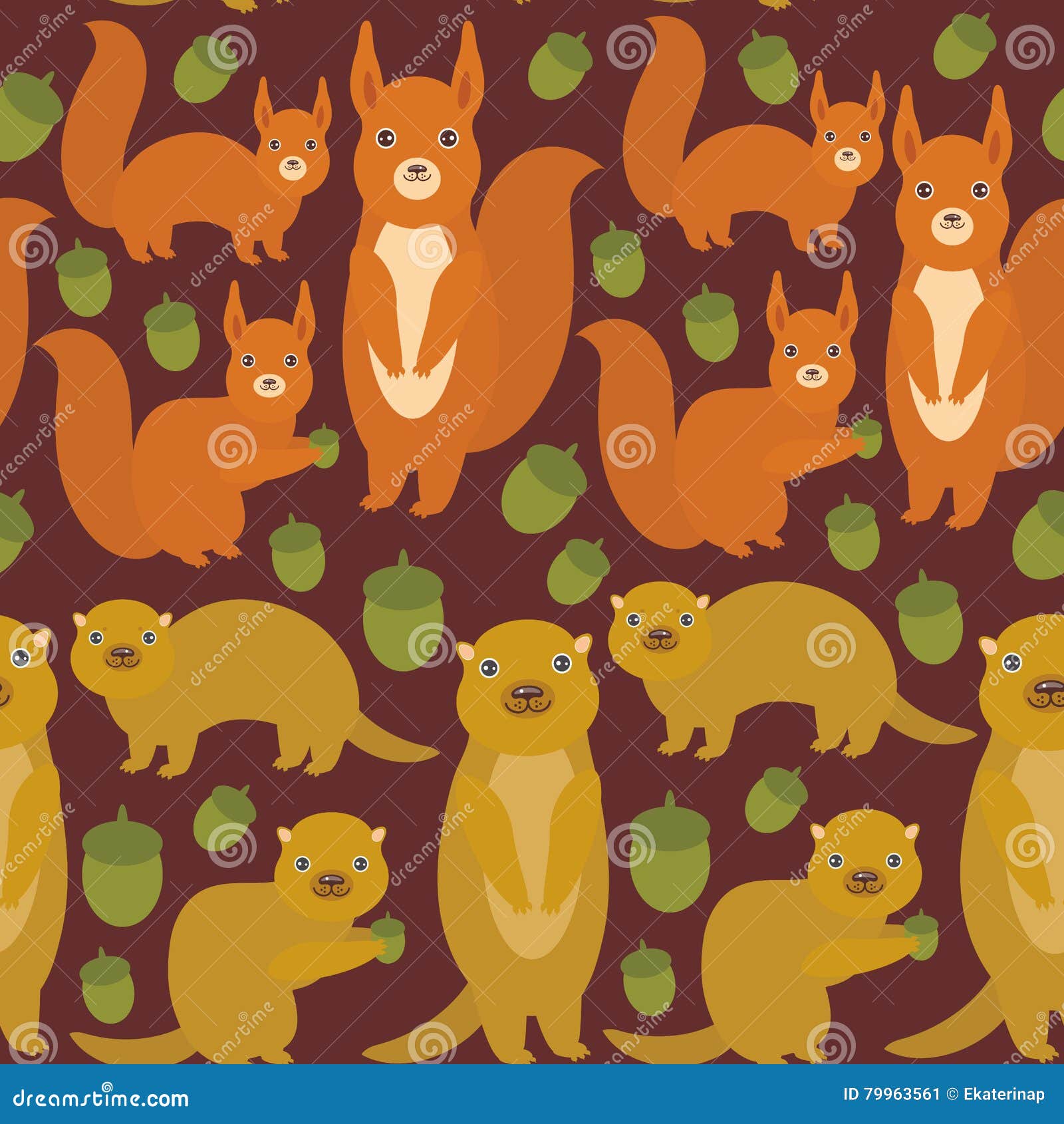 Seamless Pattern Set of Funny Red Squirrels with Gopher Ground Squirrel ...
