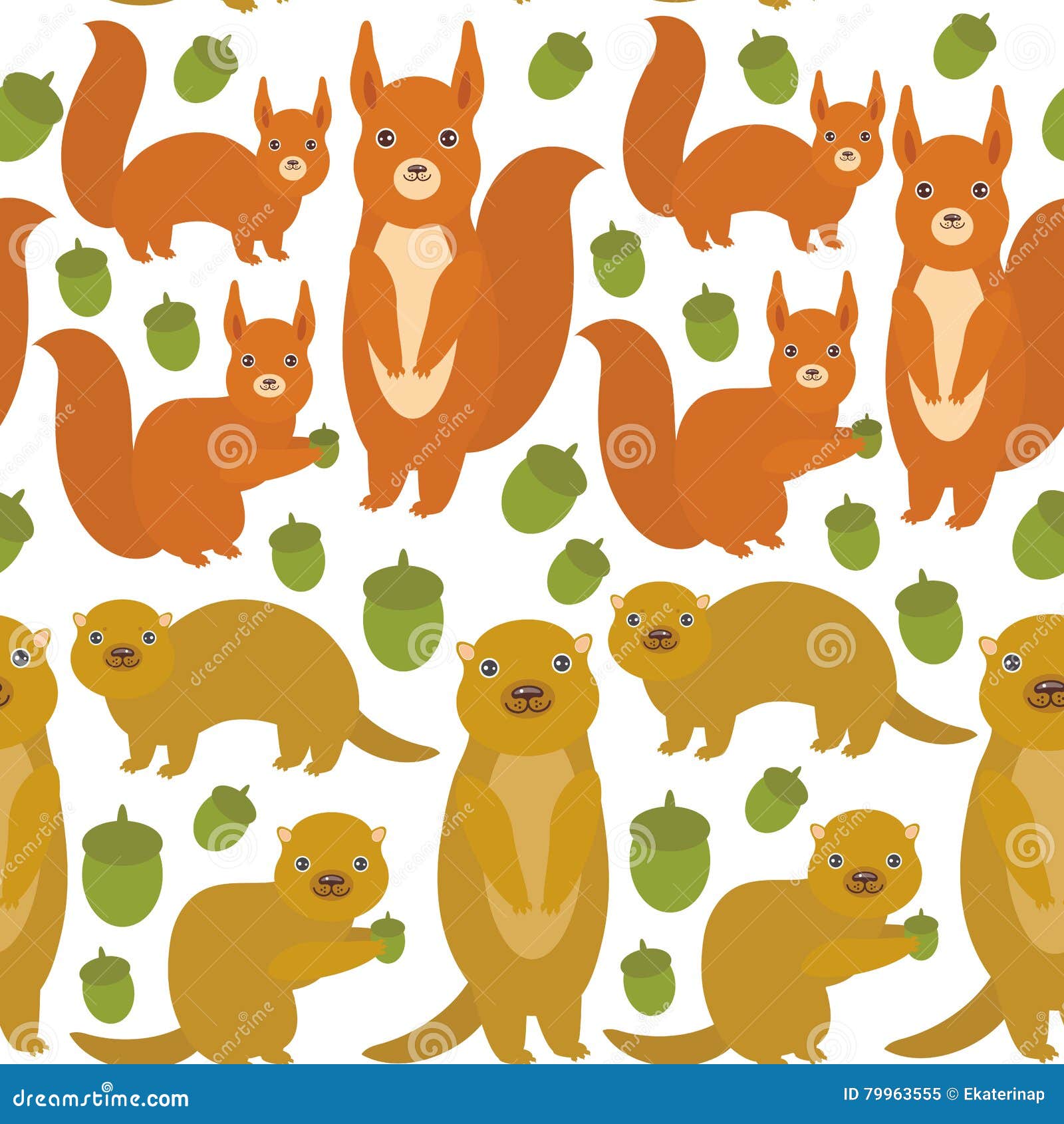 Seamless Pattern Set of Funny Red Squirrels with Gopher Ground Squirrel ...